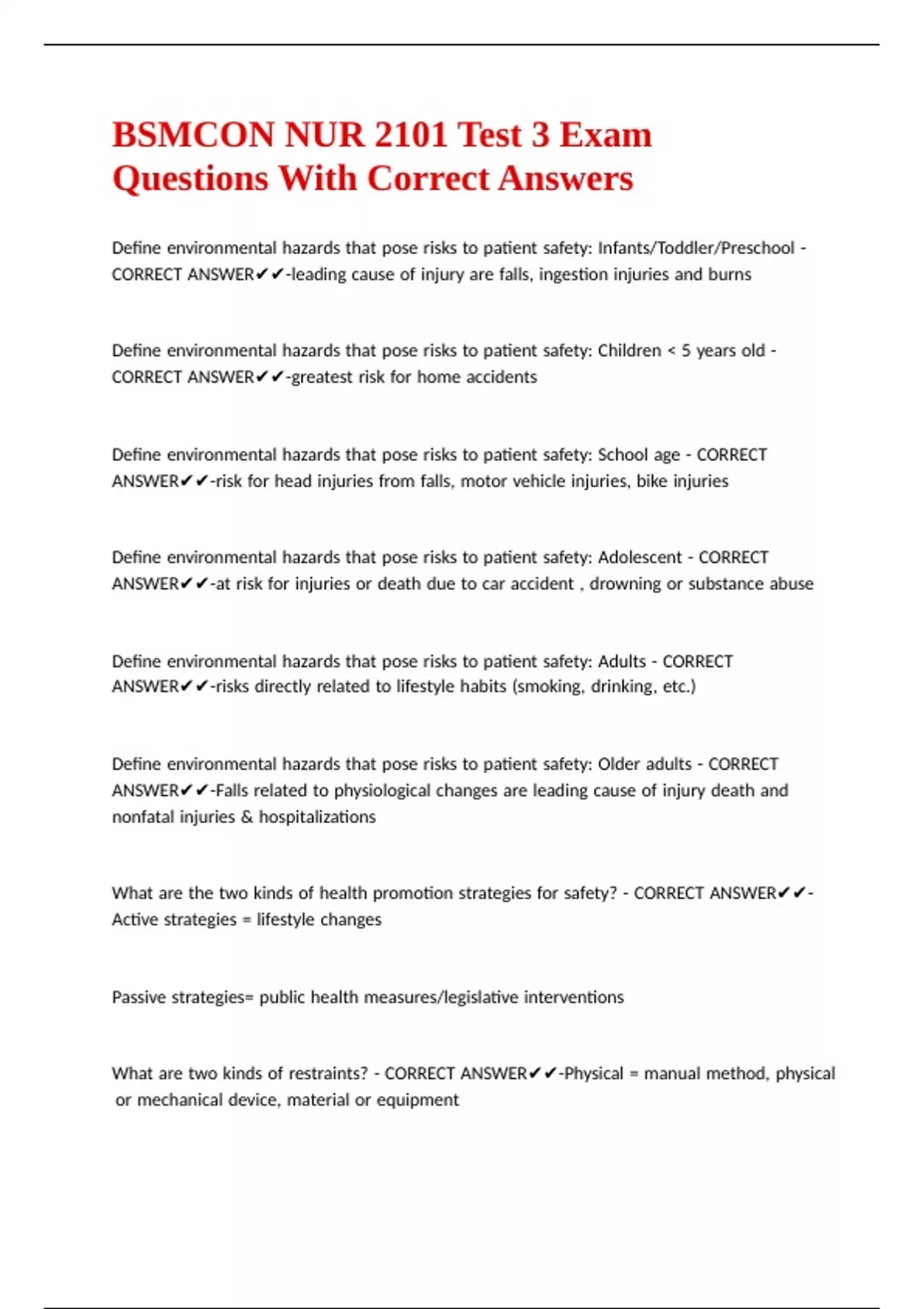 BSMCON NUR 2101 Test 3 Exam Questions With Correct Answers - Nur 2101 ...