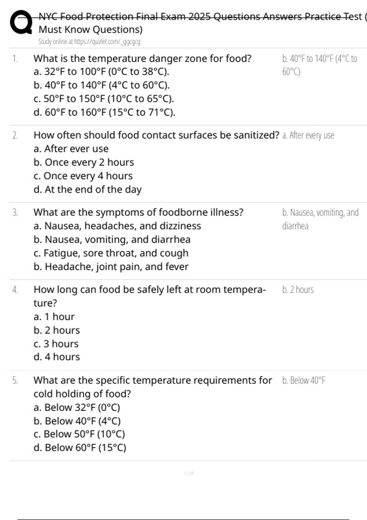 NYC Food Protection Final Exam 2025 Questions Answers Practice Test ...