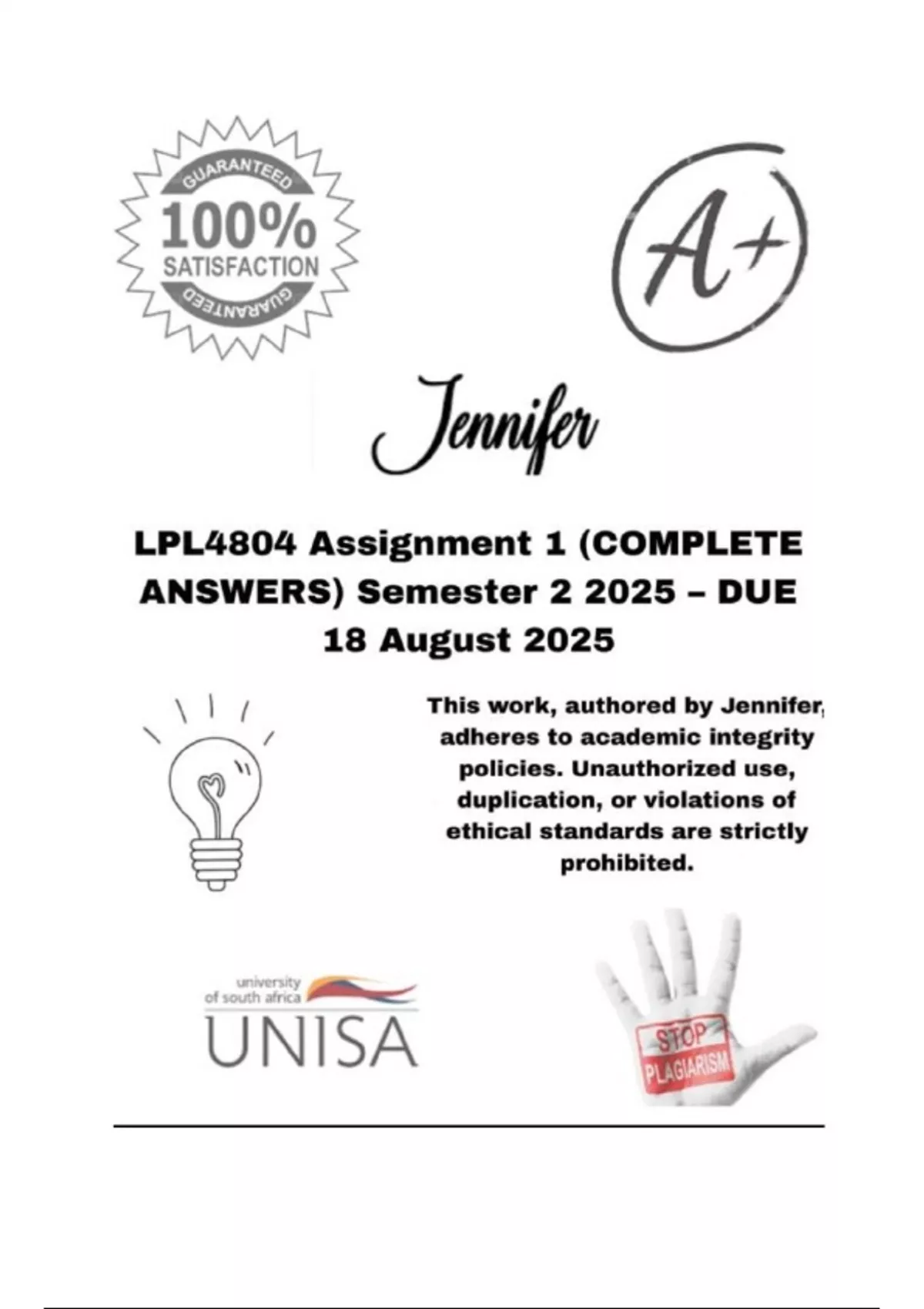 LPL4804 Assignment 1 (COMPLETE ANSWERS) Semester 2 2025 – DUE 18 August ...