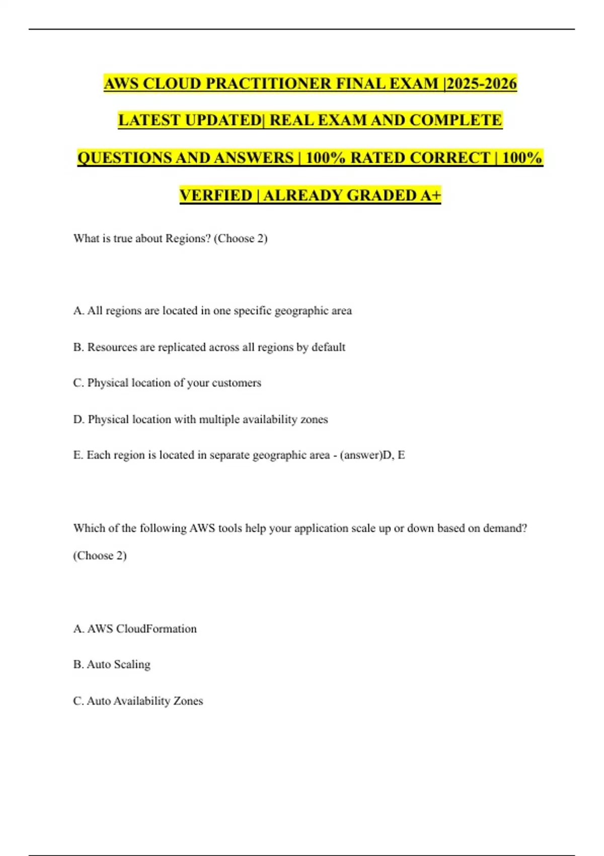 AWS CLOUD PRACTITIONER FINAL EXAM | LATEST UPDATED| REAL EXAM AND ...