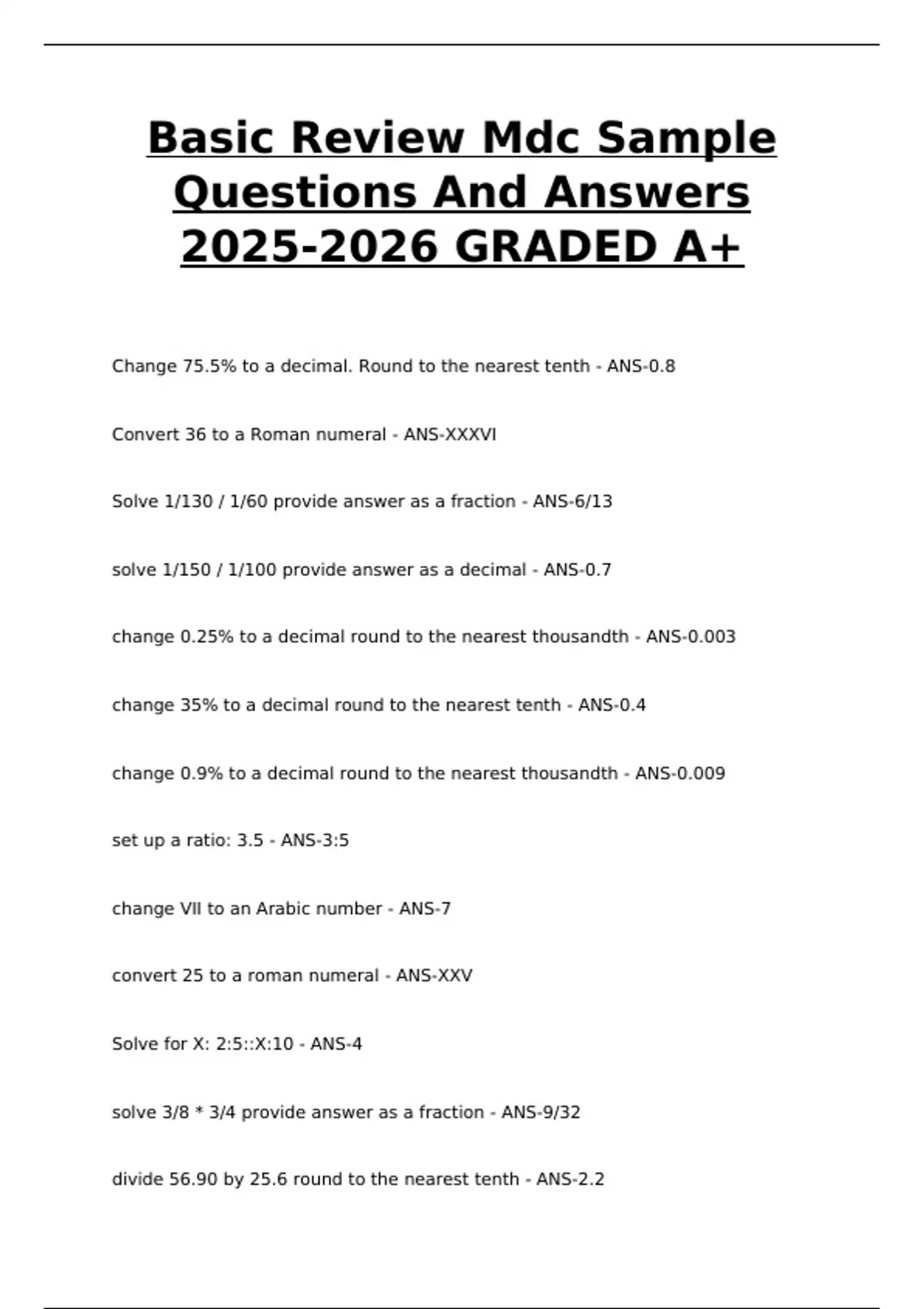 Basic Review Mdc Sample Questions And Answers 2025 - MDC1 - Stuvia US