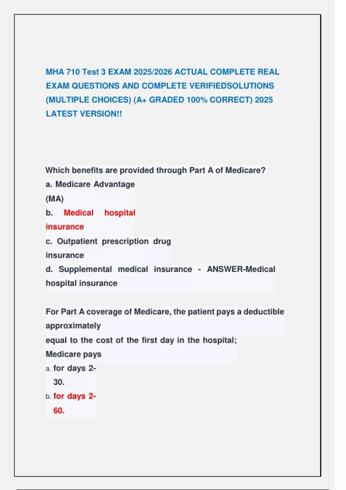 MHA 710 Test 3 EXAM 2025/2026 ACTUAL COMPLETE REAL EXAM QUESTIONS AND ...
