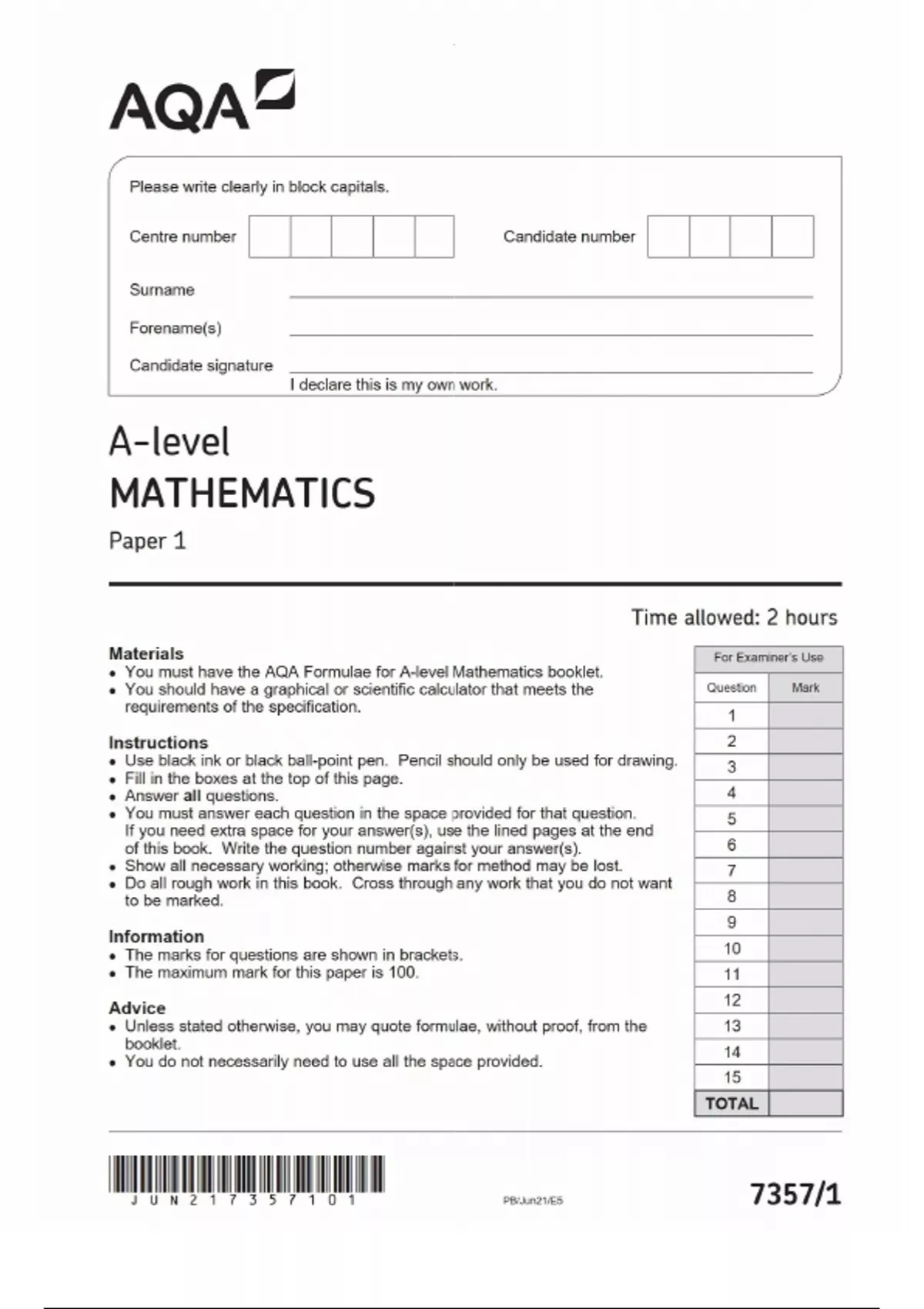 AQA A level math paper 1 latest update - AQA A level math - Stuvia US