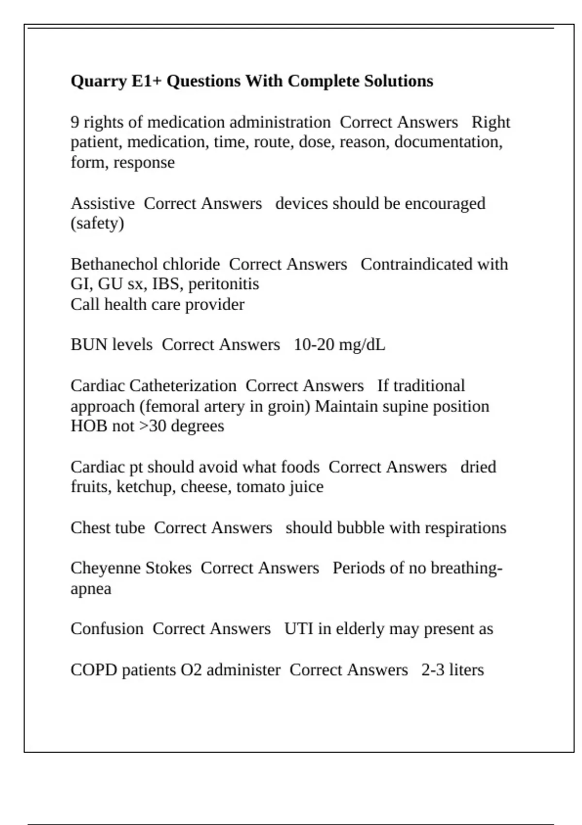 Quarry E1+ Questions With Complete Solutions - Quarry E1+ - Stuvia US