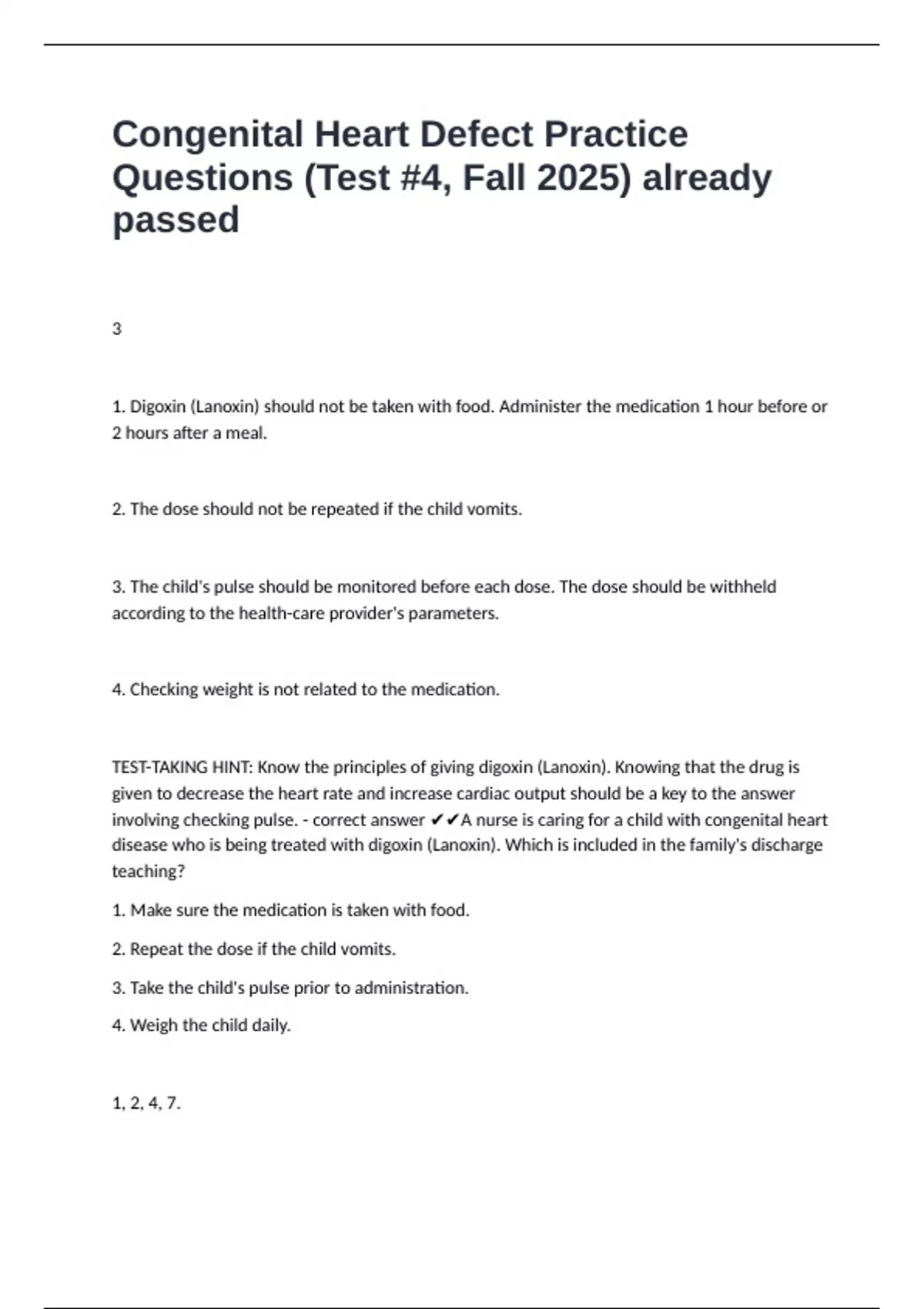 Congenital Heart Defect Practice Questions (Test #4, Fall 2025) already ...