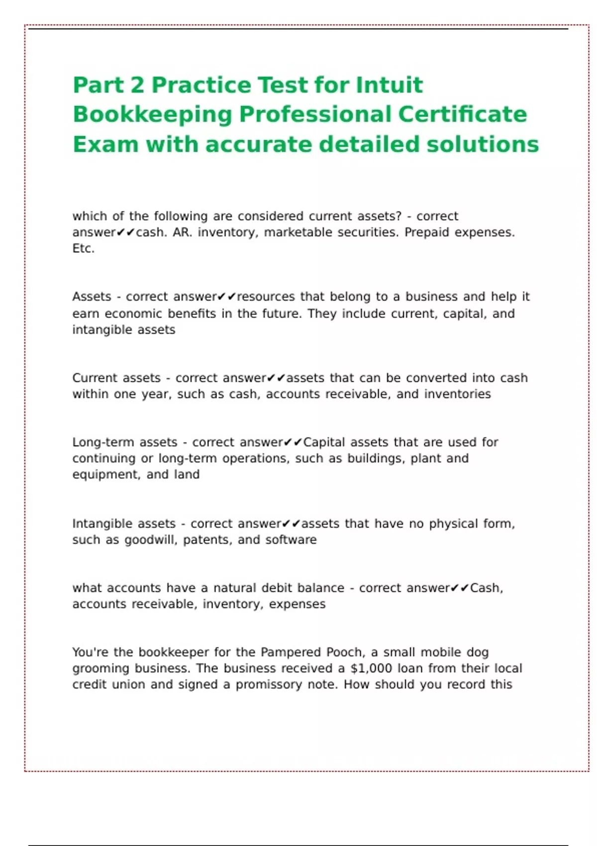 Part 2 Practice Test for Intuit Bookkeeping Professional Certificate ...