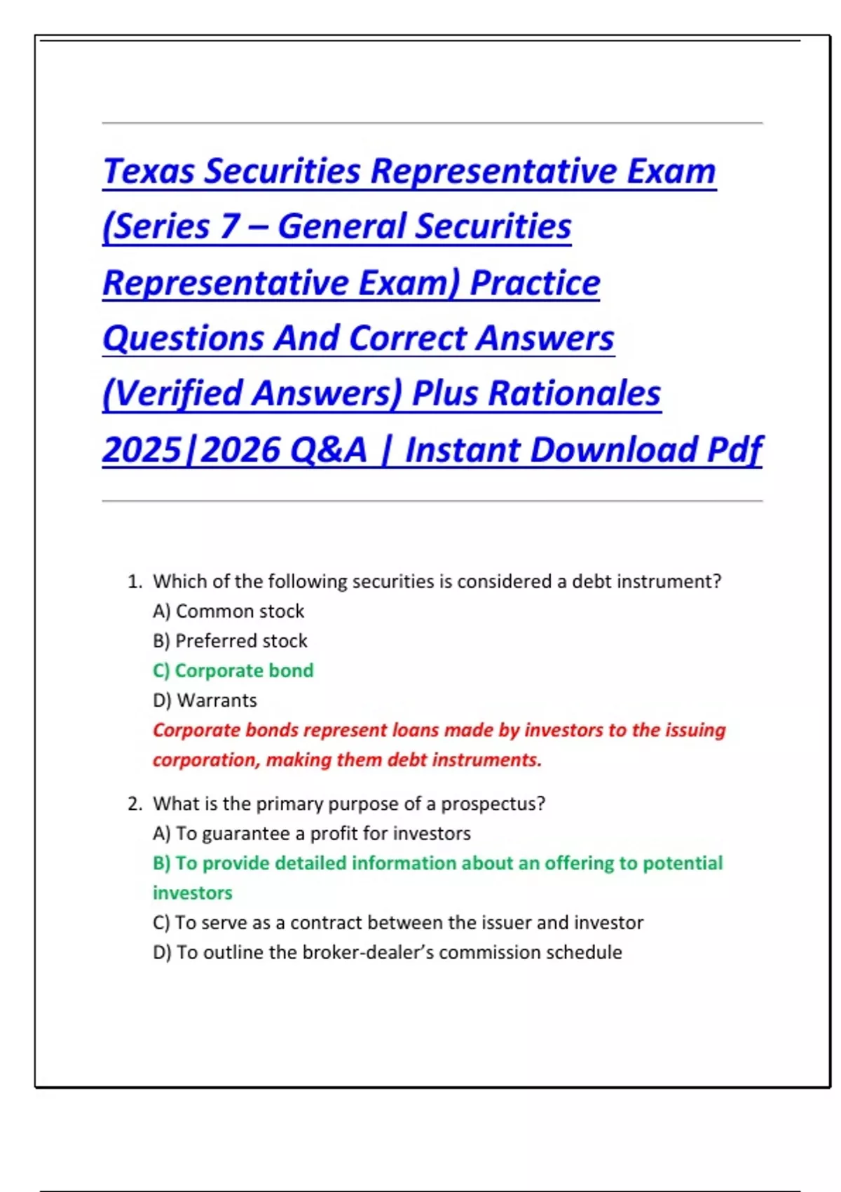 Texas Securities Representative Exam (Series 7 – General Securities ...