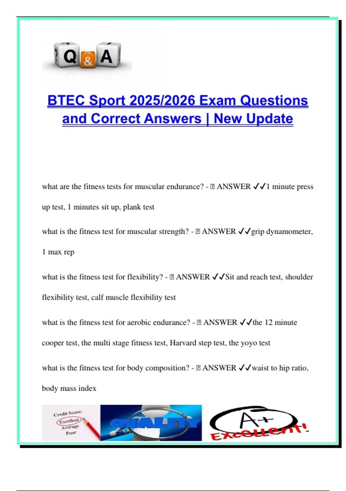 BTEC Sport Exam Prep 2025/2026 – 150+ Questions & Correct Answers ...