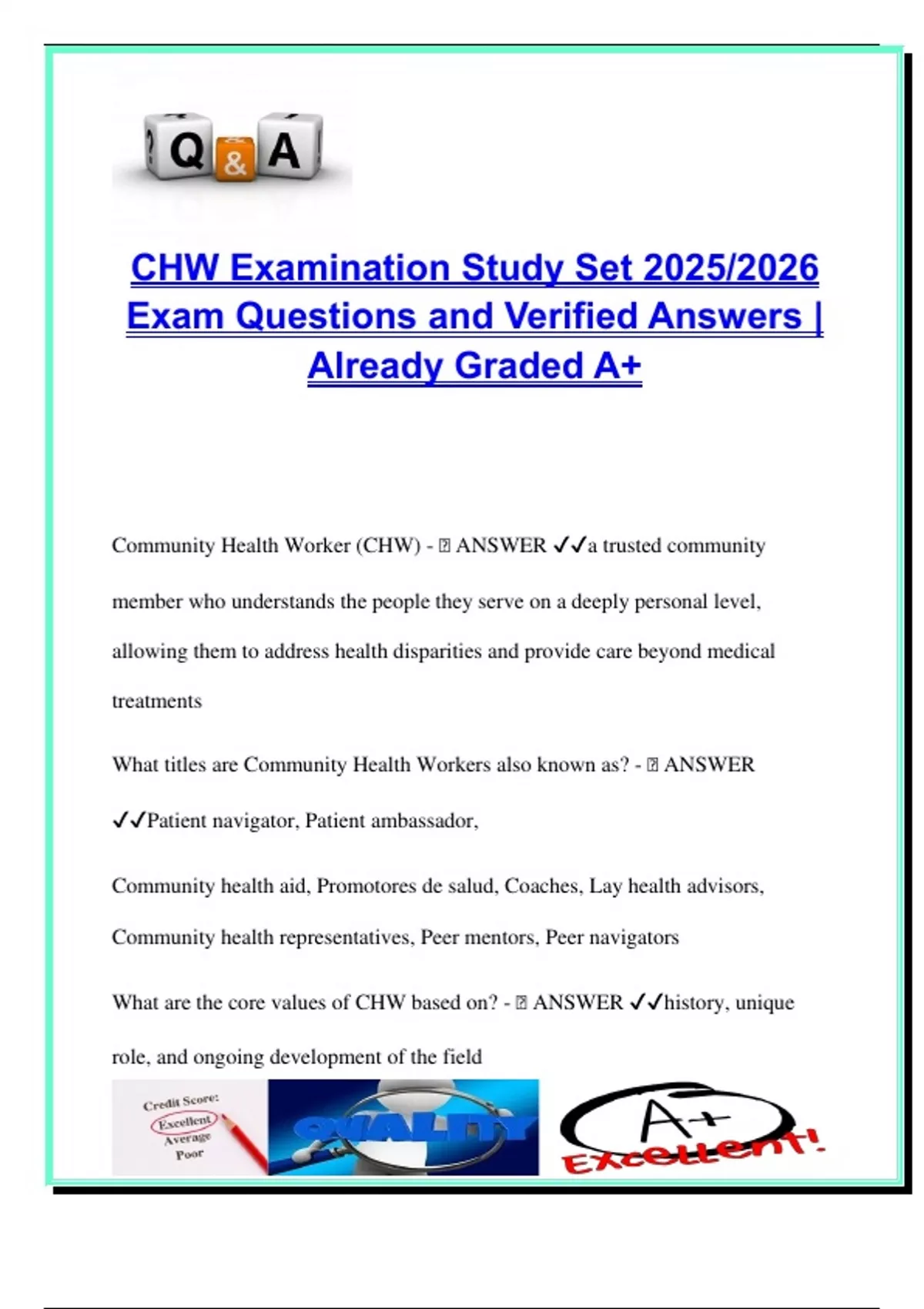 CHW Examination Study Set 2025/2026 – 300+ Expert-Verified Questions ...