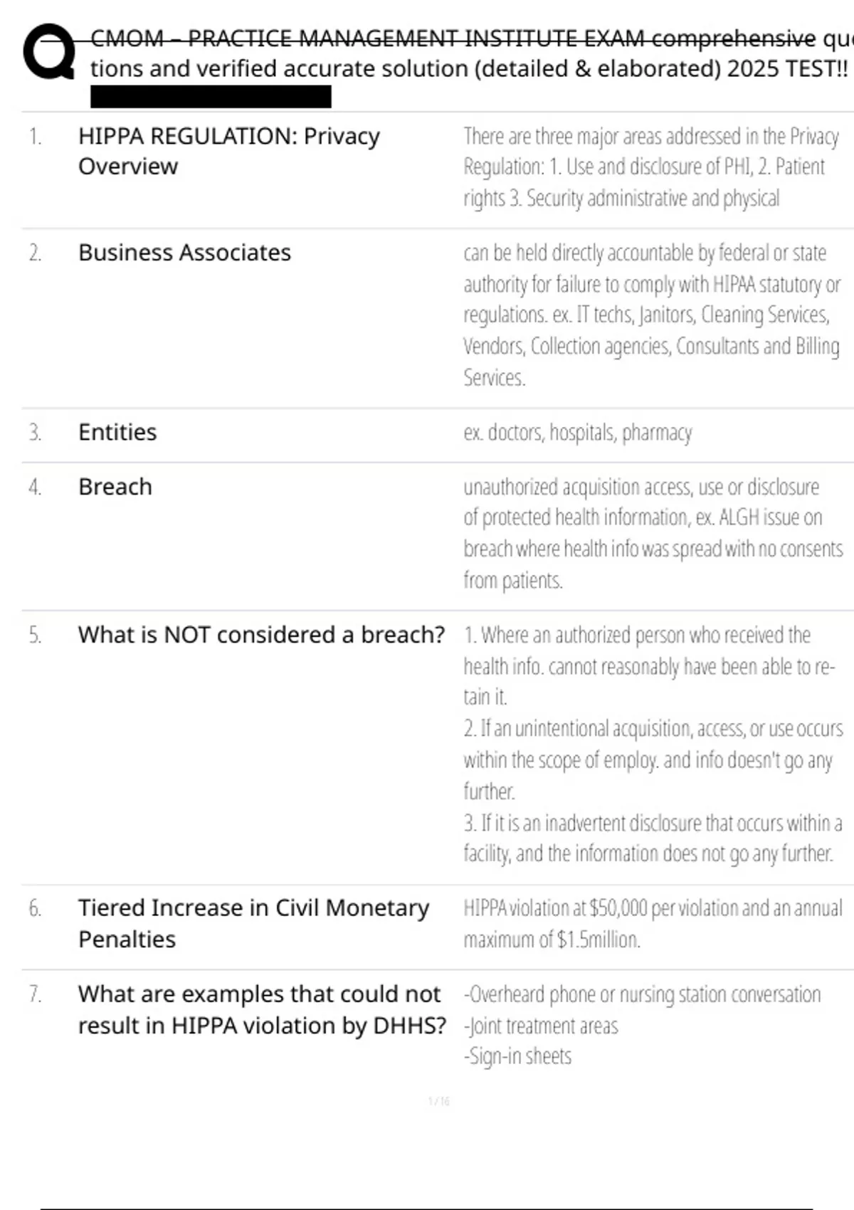 CMOM – PRACTICE MANAGEMENT INSTITUTE EXAM comprehensive questions and ...