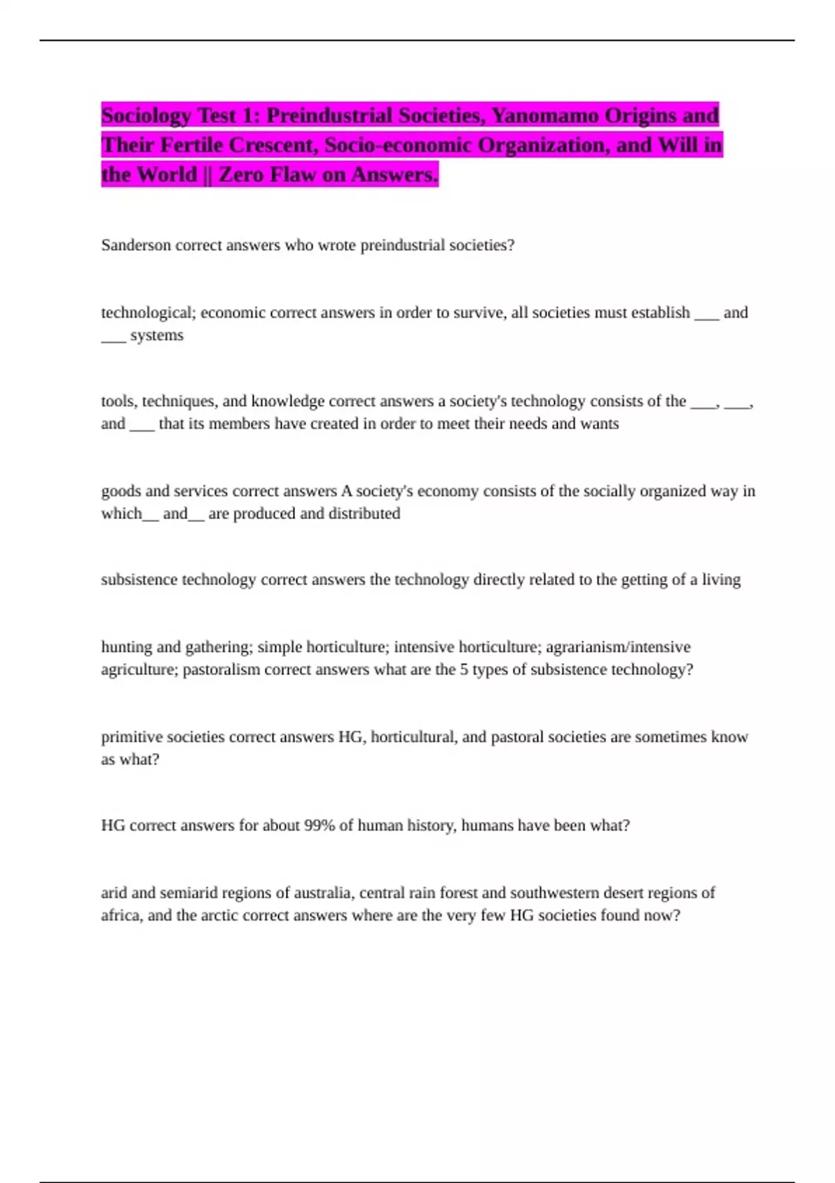 Sociology Test 1: Preindustrial Societies, Yanomamo Origins and Their ...