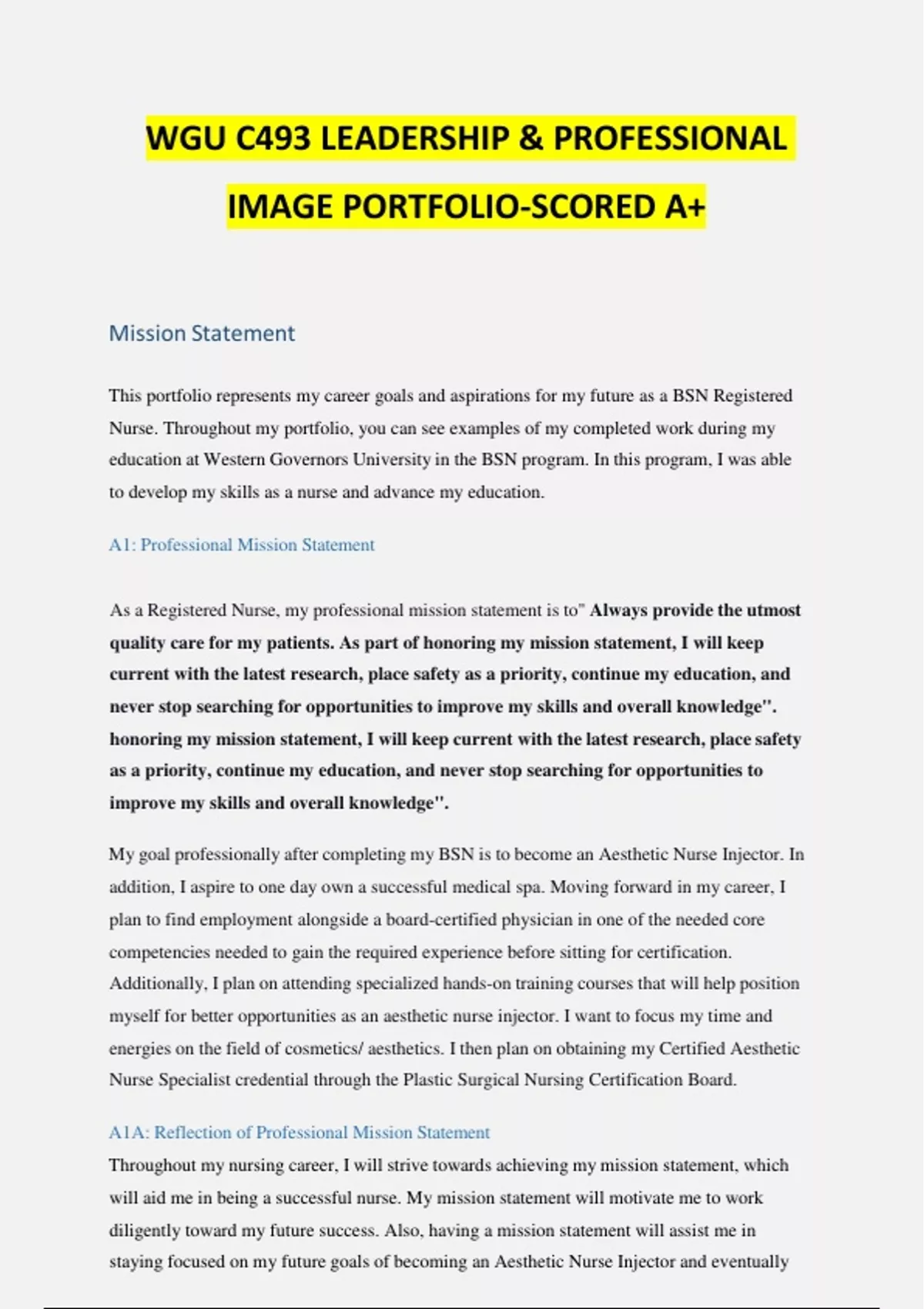 WGU C493 Leadership & Professional Image Portfolio – A+ Score! - WGU ...