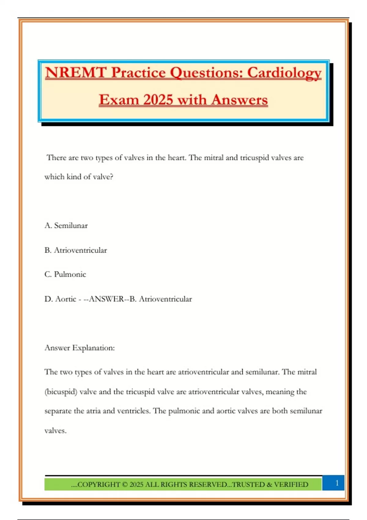 NREMT Practice Questions: Cardiology Exam 2025 with Answers - EMT ...