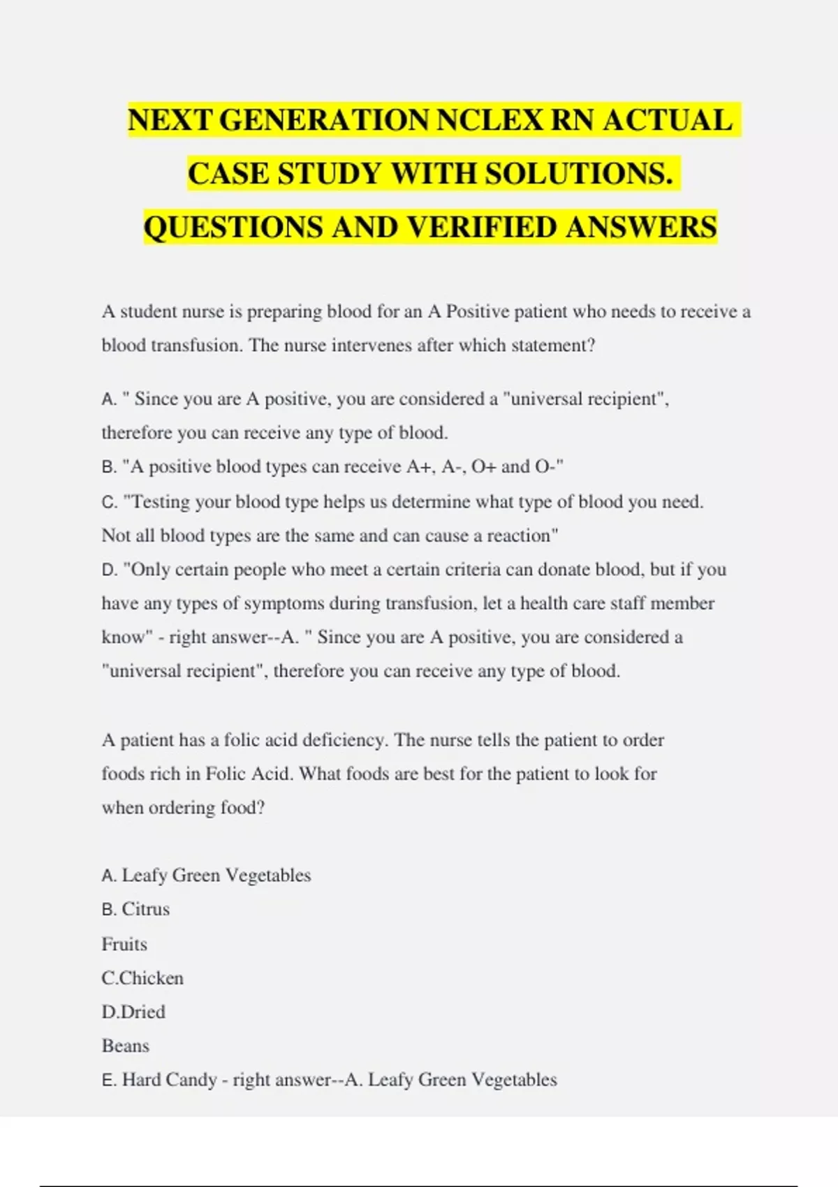 Next Generation NCLEX RN (NGN) Case Studies with Solutions – 100% ...