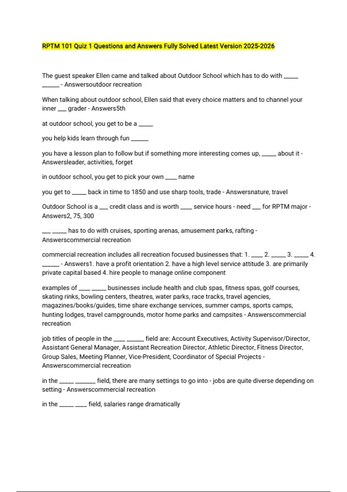 RPTM 101 Quiz 1 Questions and Answers Fully Solved Latest Version ...