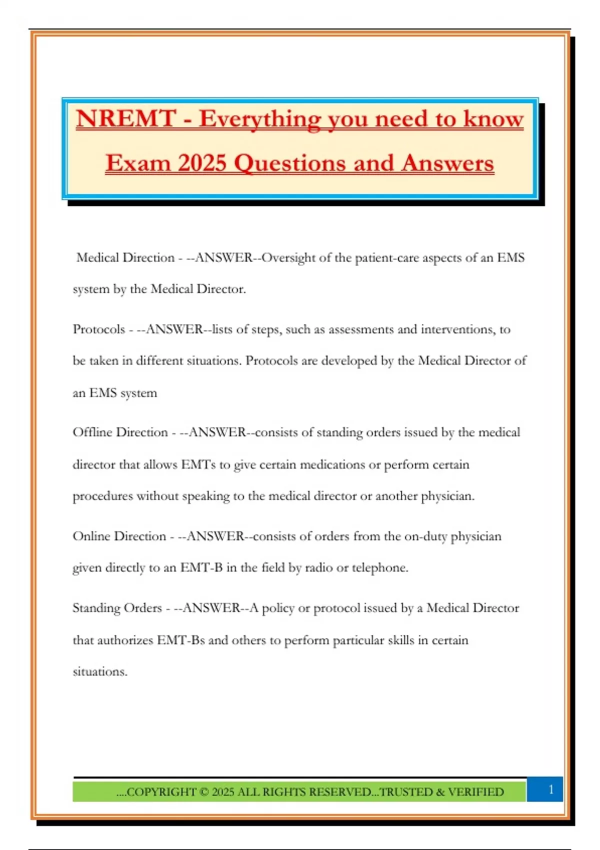 NREMT - Everything you need to know Exam 2025 Questions and Answers ...
