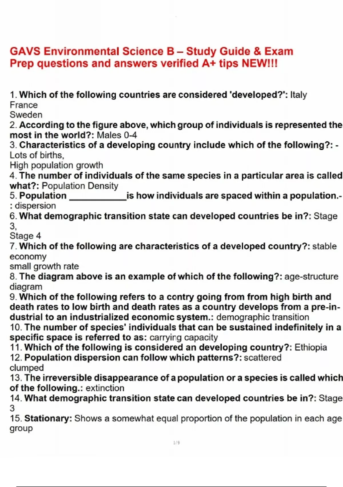 GAVS Environmental Science B – Study Guide & Exam Prep questions and ...