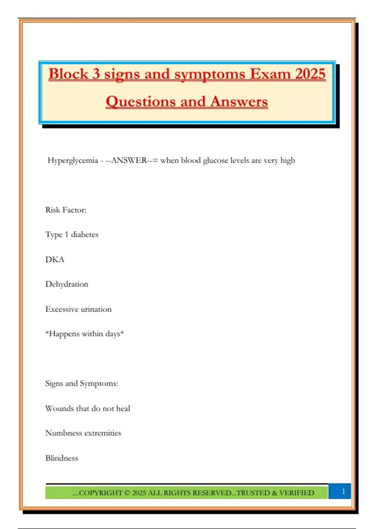 Block 3 signs and symptoms Exam 2025 Questions and Answers - EMT ...