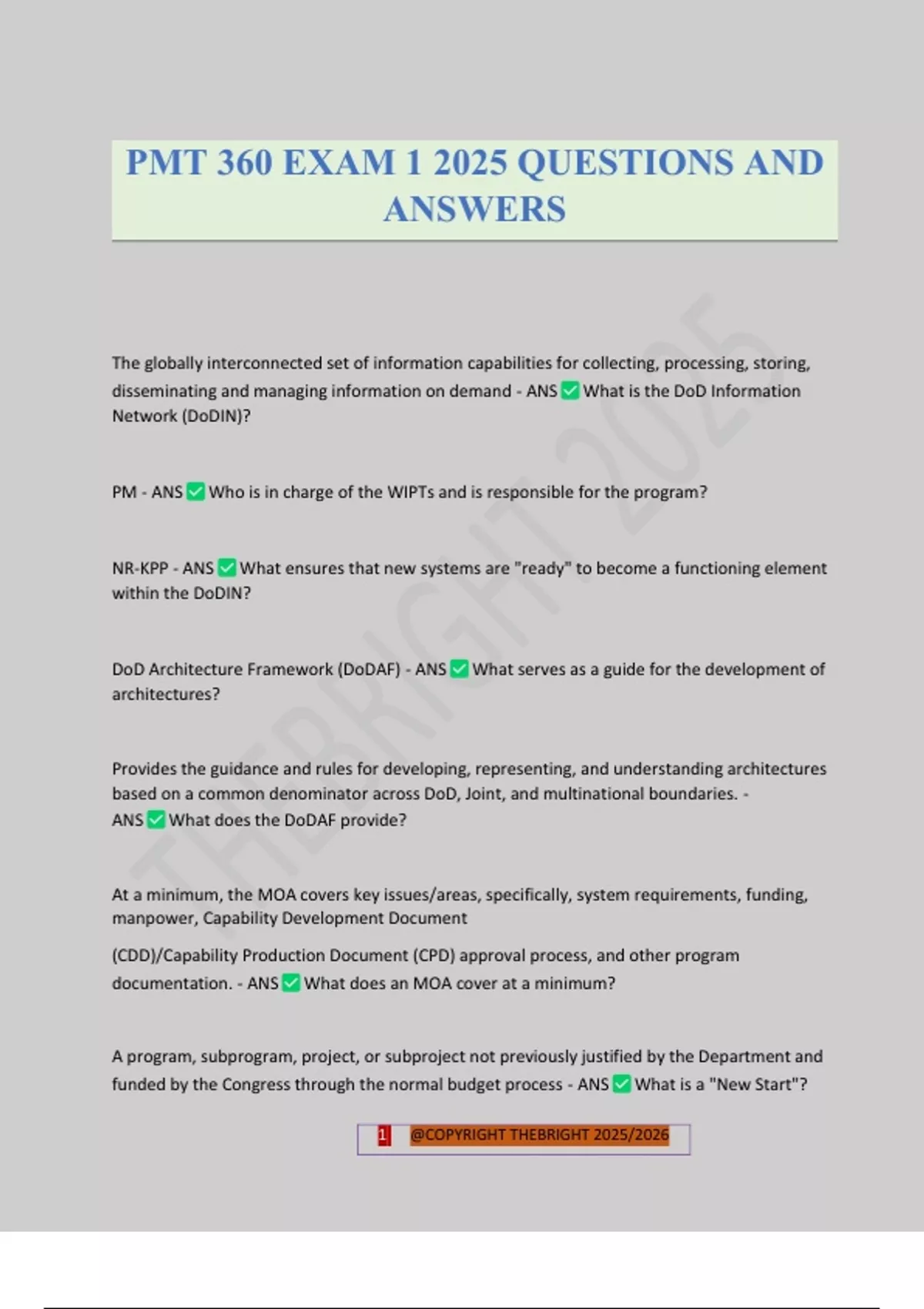PMT 360 EXAM 1 2025 QUESTIONS AND ANSWERS - PMT 360 - Stuvia US