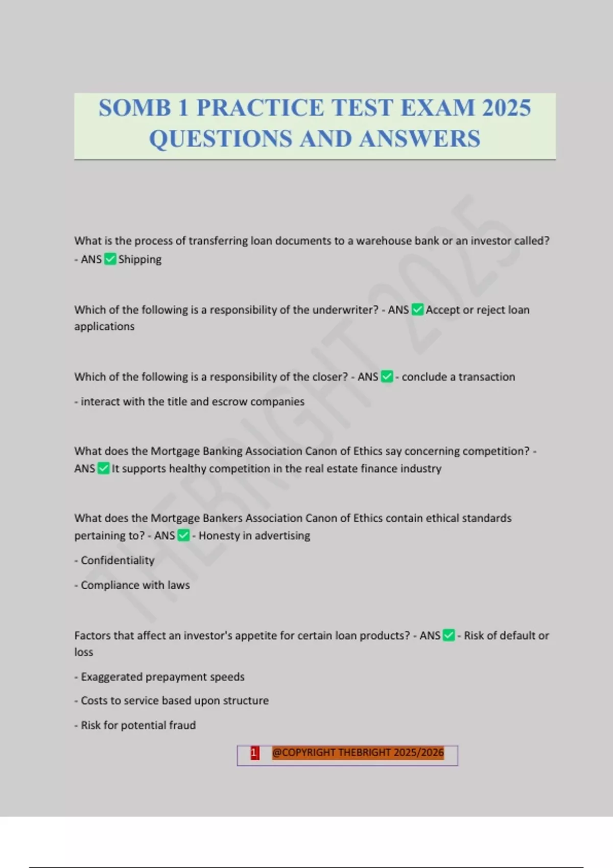 SOMB 1 PRACTICE TEST EXAM 2025 QUESTIONS AND ANSWERS - SOMB 1 - Stuvia US