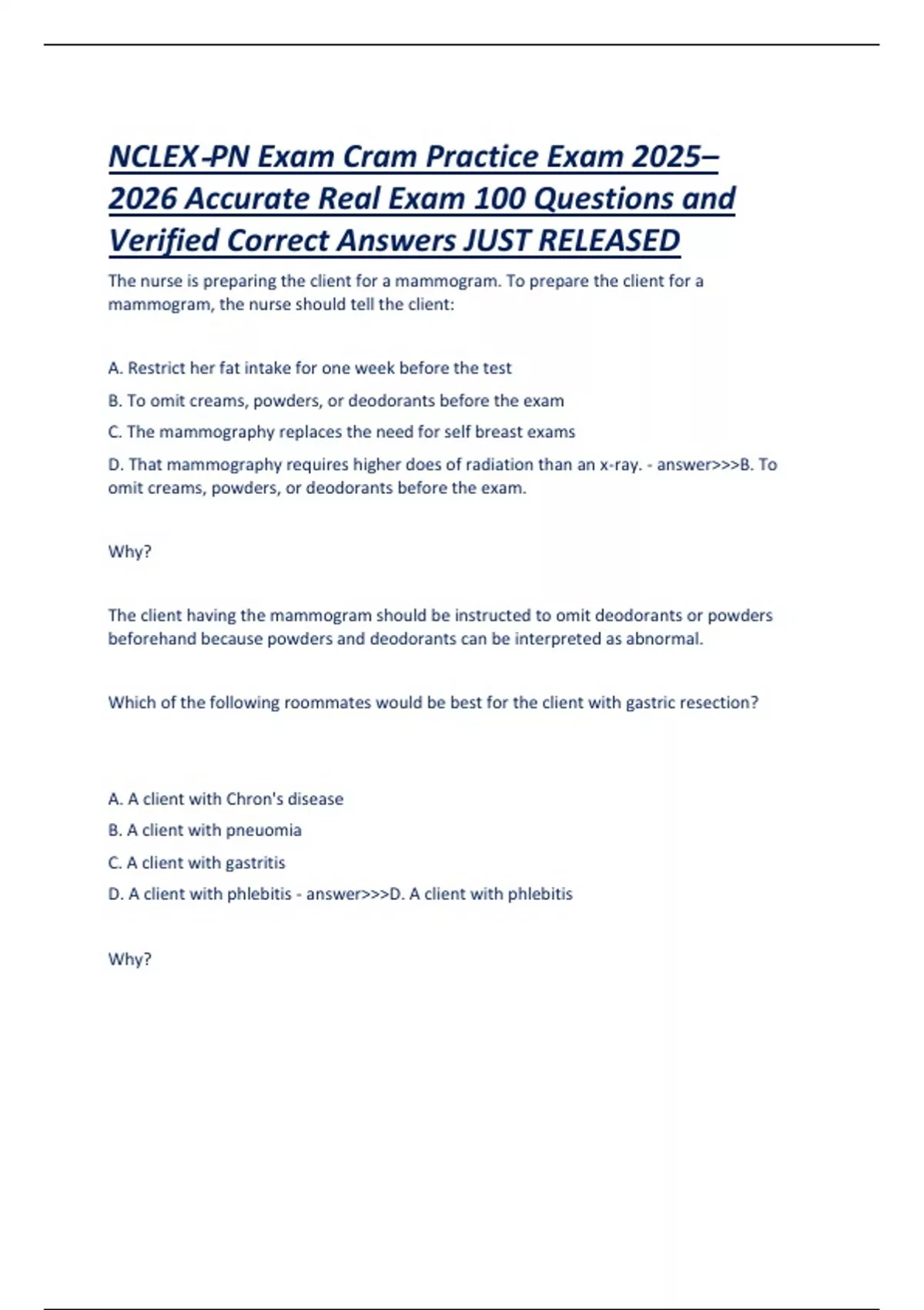 NCLEX‑PN practical nursing Exam Cram Practice Exam 2025–2026 Accurate ...