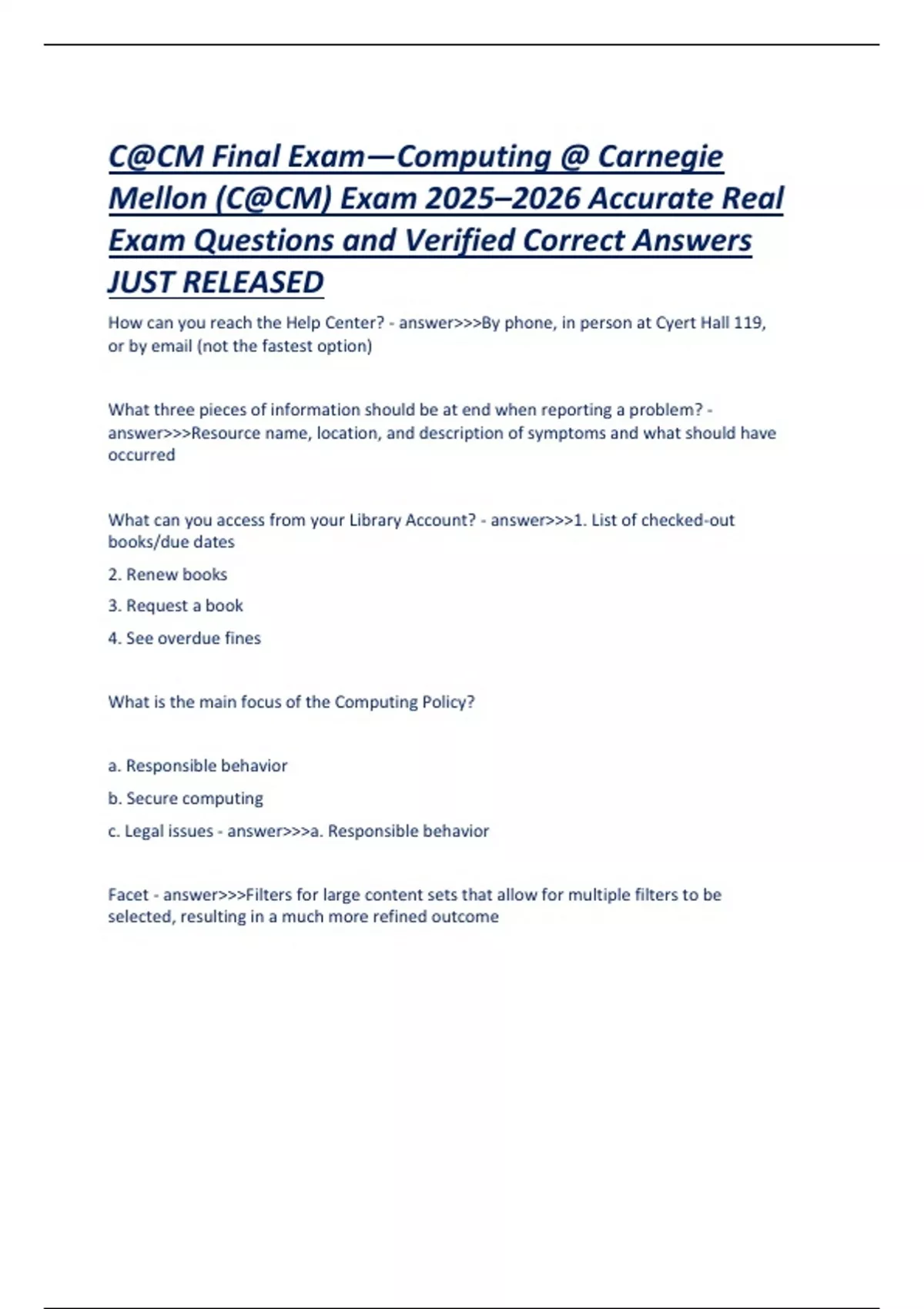 C@CM Final Exam—Computing @ Carnegie Mellon (C@CM) Exam 2025–2026 ...