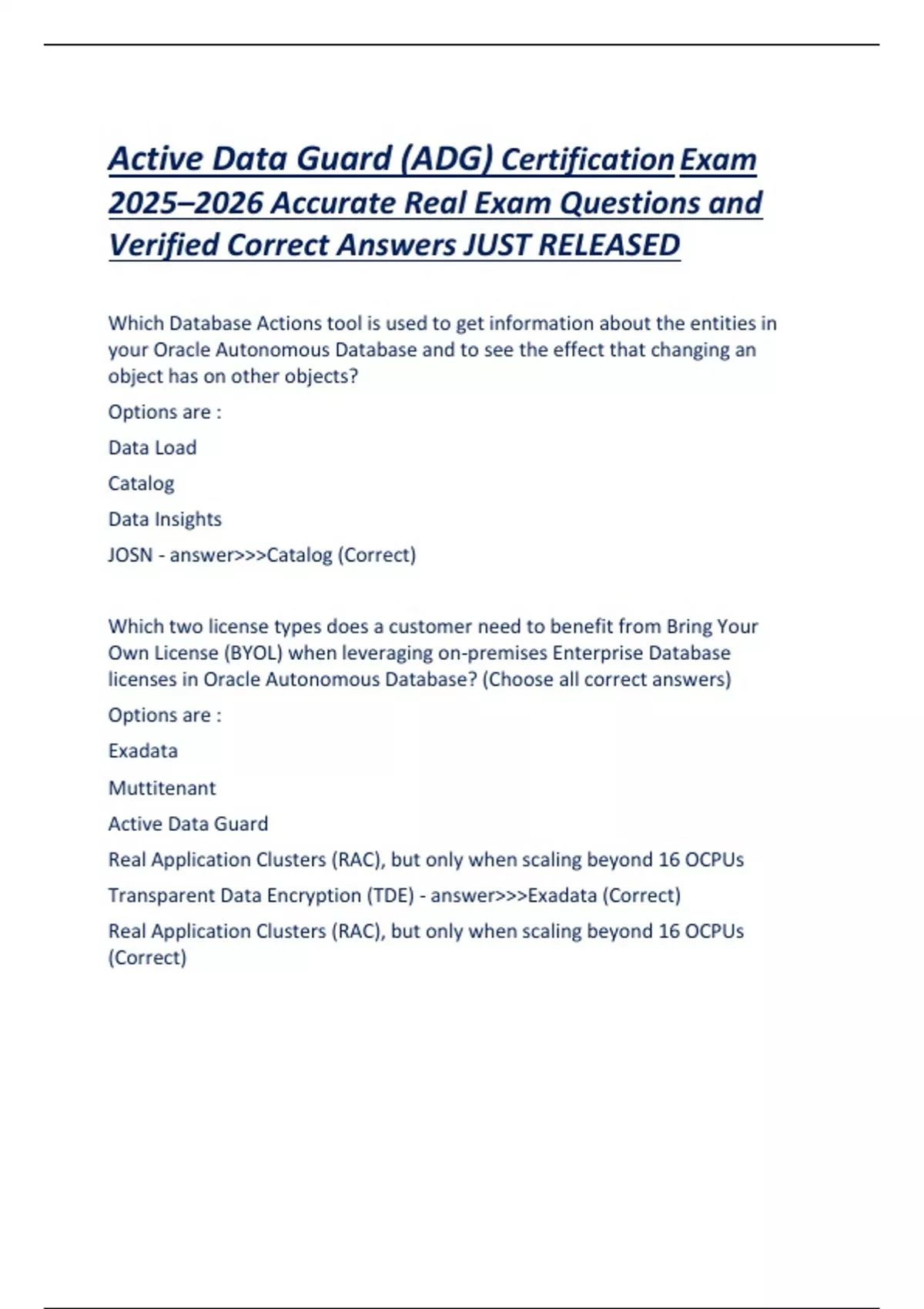 Active Data Guard (ADG) -Oracle Active Data Guard Certification Exam 2025–2026 database ...