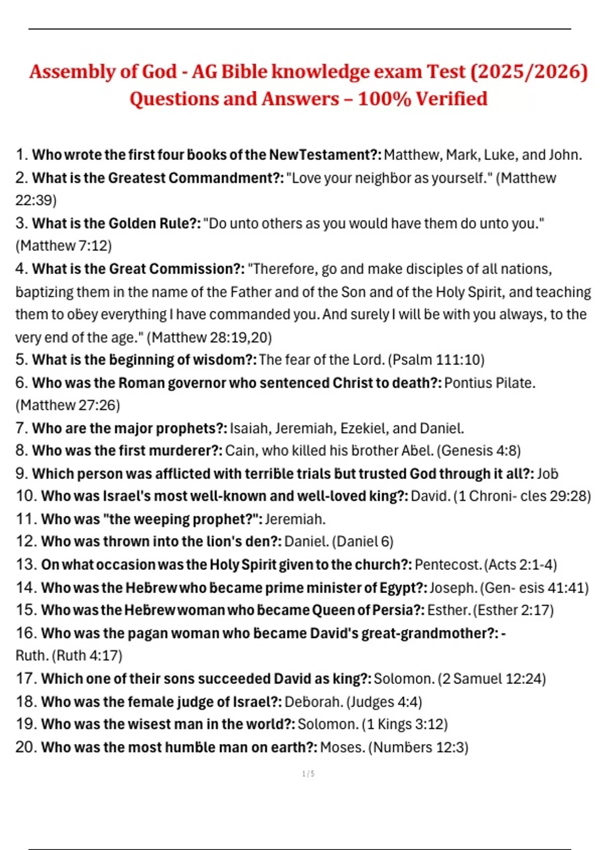 Assembly of God – AG Bible Knowledge Exam Test (2025/2026) – Questions ...