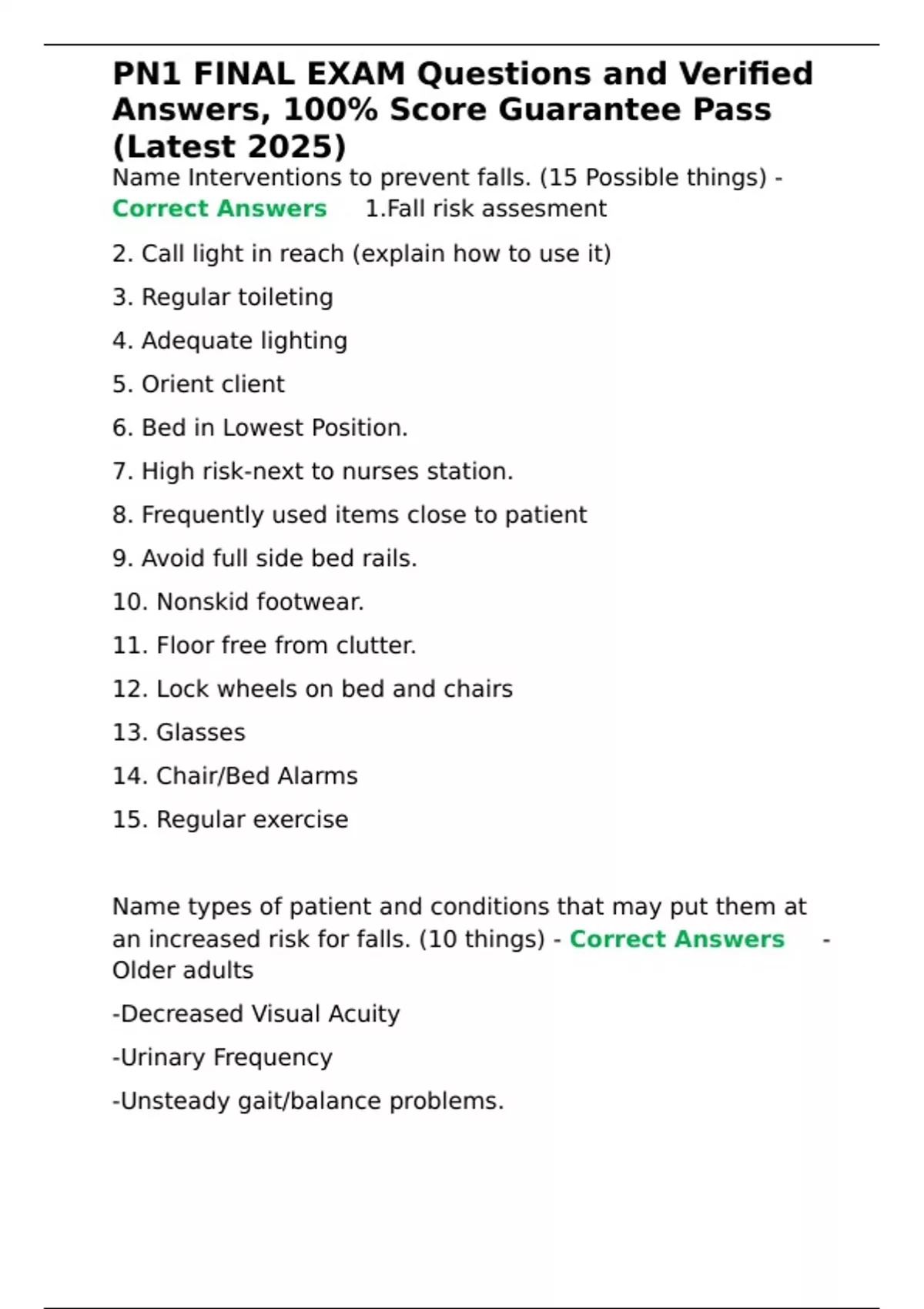 PN1 FINAL EXAM Questions and Verified Answers, 100- Score Guarantee ...