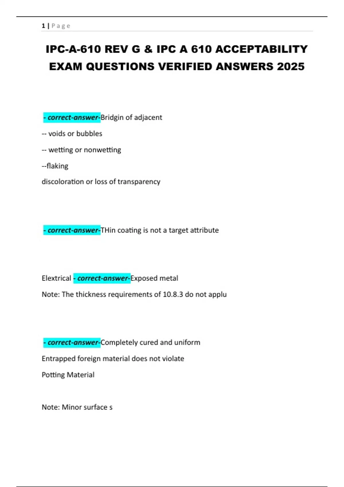 IPC-A-610 REV G & IPC A 610 ACCEPTABILITY EXAM QUESTIONS VERIFIED ...