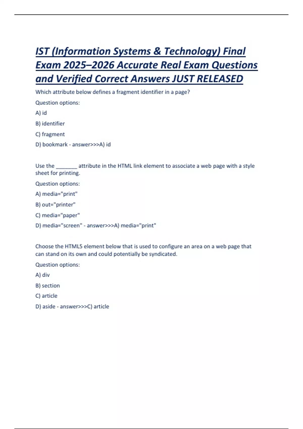 IST (Information Systems & Technology) Final Exam 2025–2026 ...