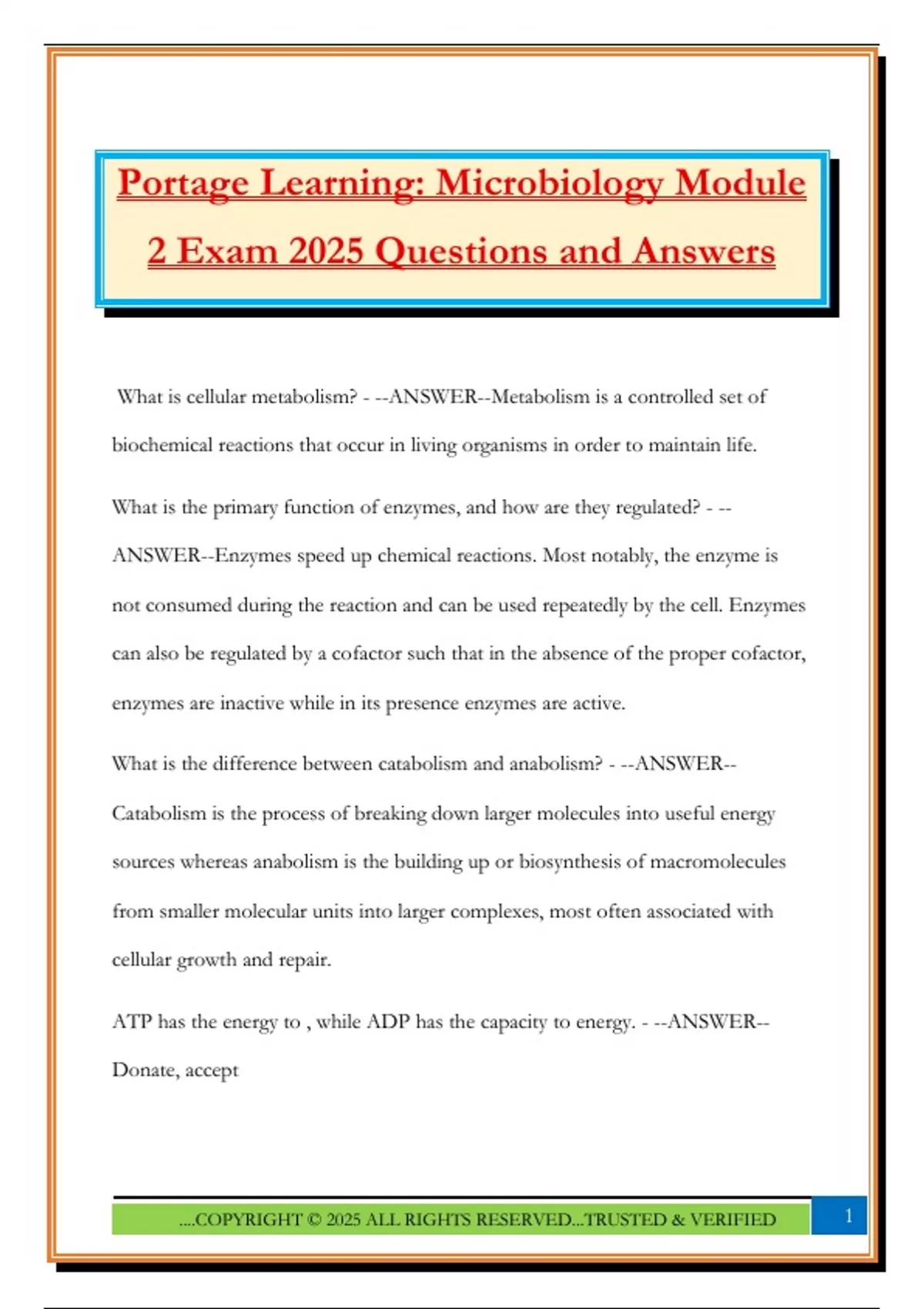 Portage Learning: Microbiology Module 2 Exam 2025 Questions and Answers ...