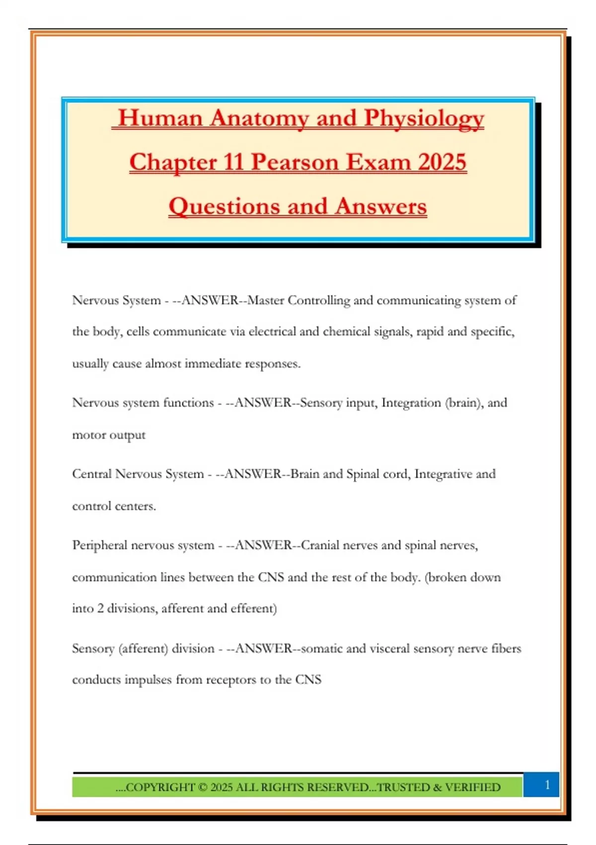 Anatomy and Physiology Bundled Exams |Questions and Answers |100% Pass ...