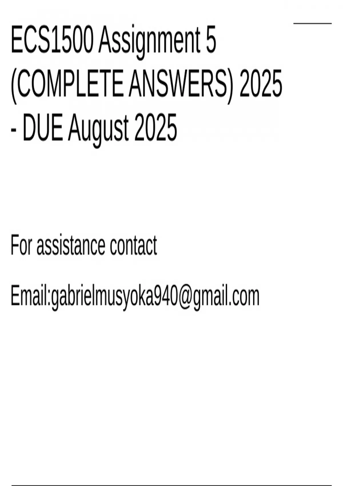 ECS1500 Assignment 5 (COMPLETE ANSWERS) 2025 - DUE August 2025 ...