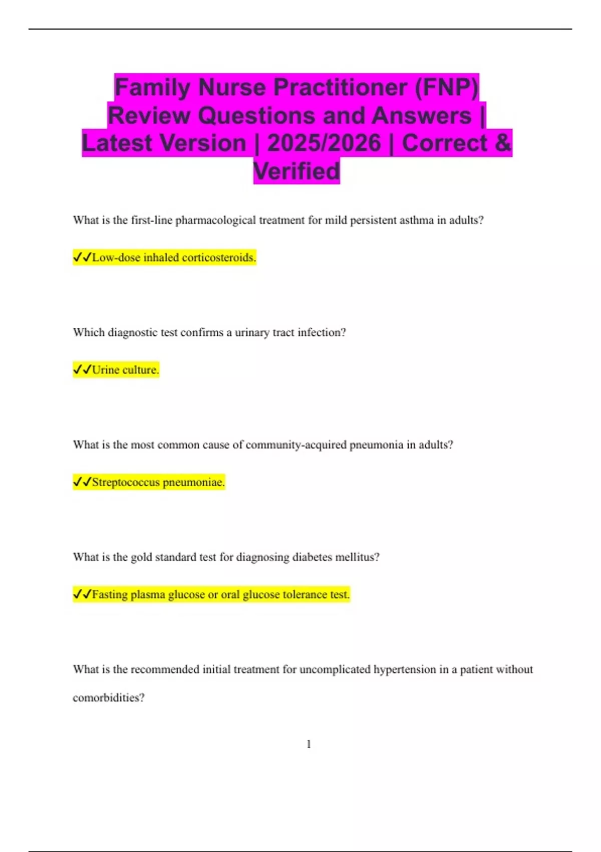 Family Nurse Practitioner (FNP) Review Questions and Answers | Latest ...