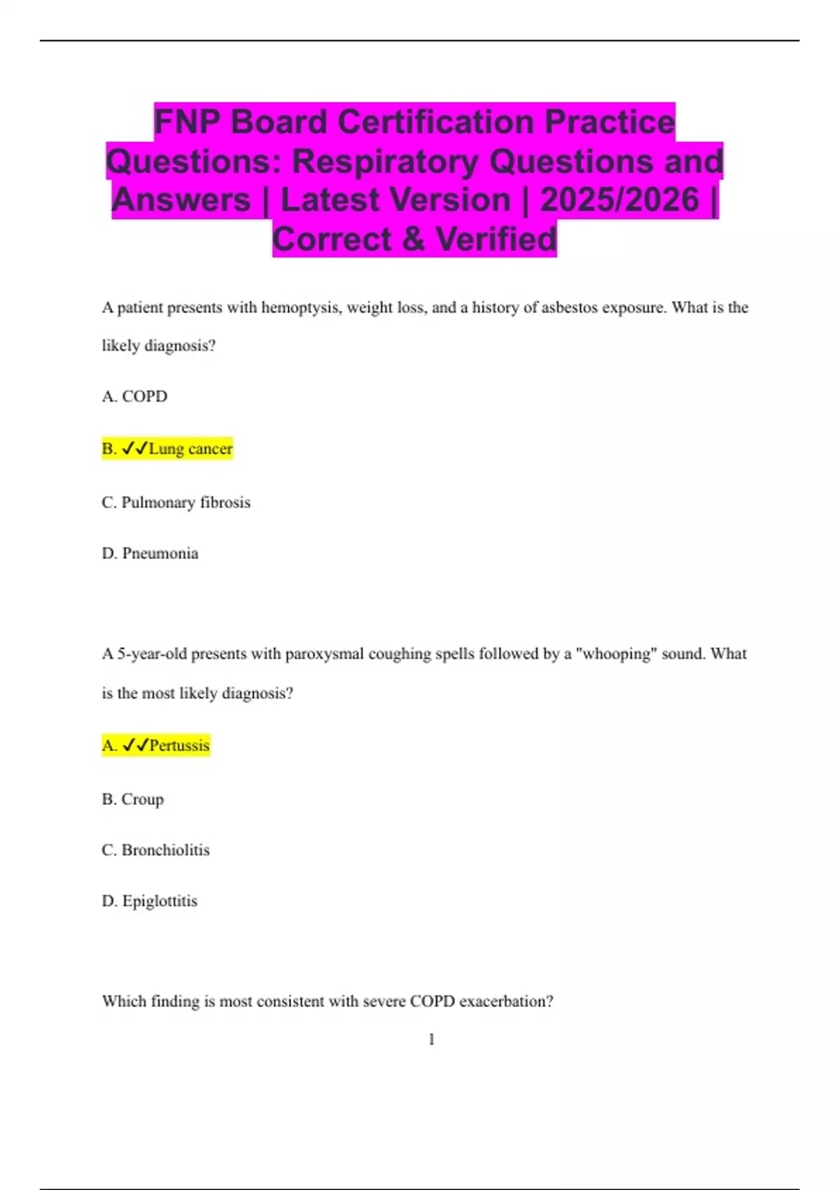 FNP Board Certification Practice Questions: Respiratory Questions and ...
