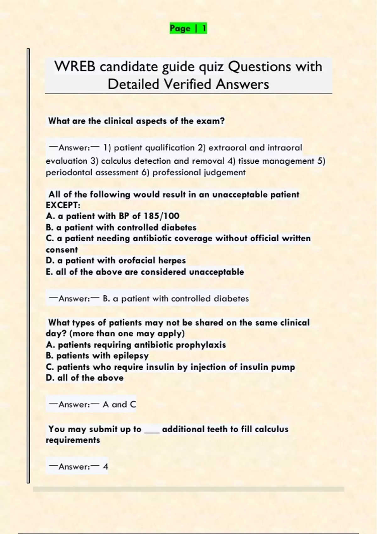 WREB candidate guide quiz Questions with Detailed Verified Answers ...