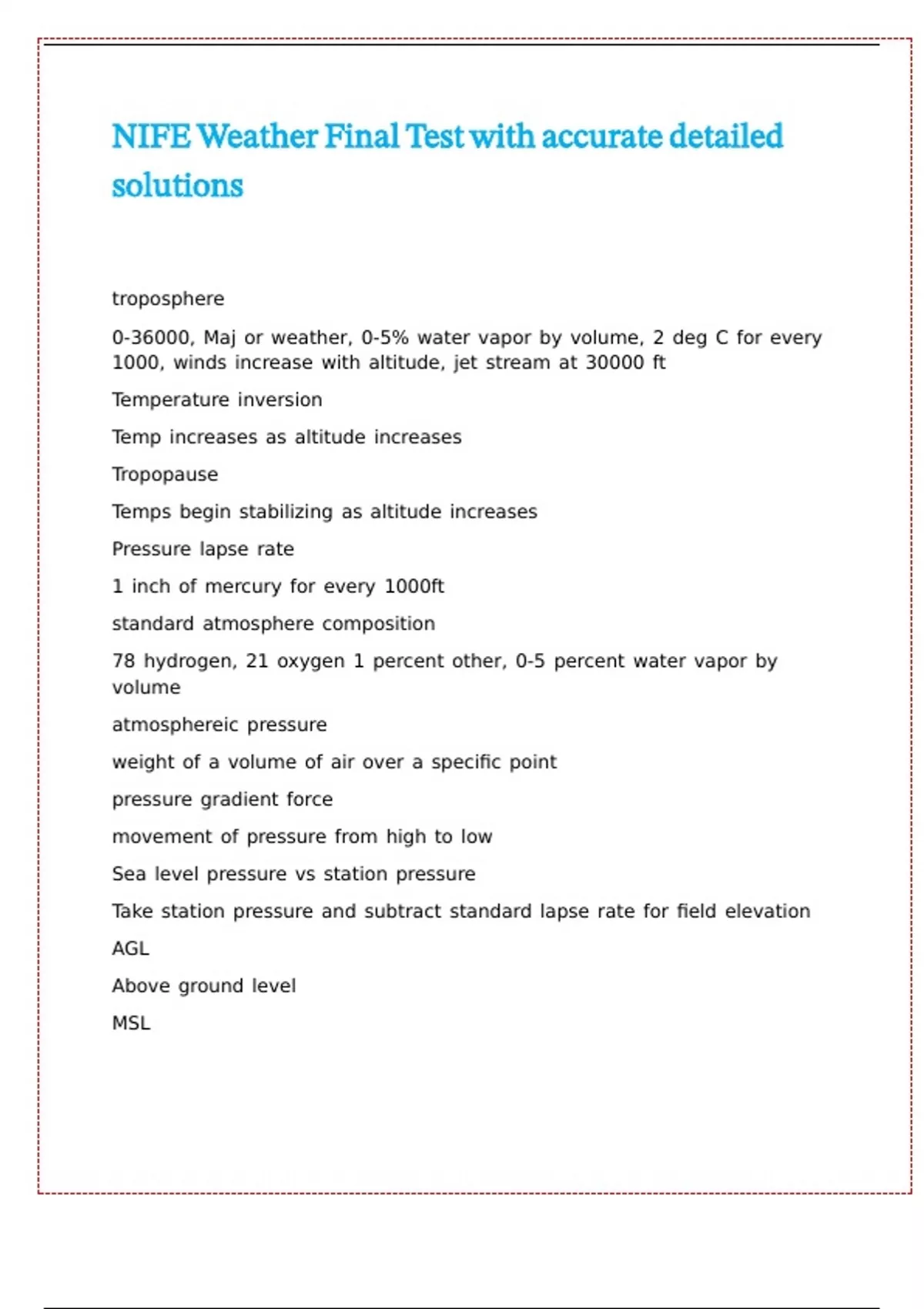 NIFE Weather Final Test with accurate detailed solutions - NIFE Weather ...
