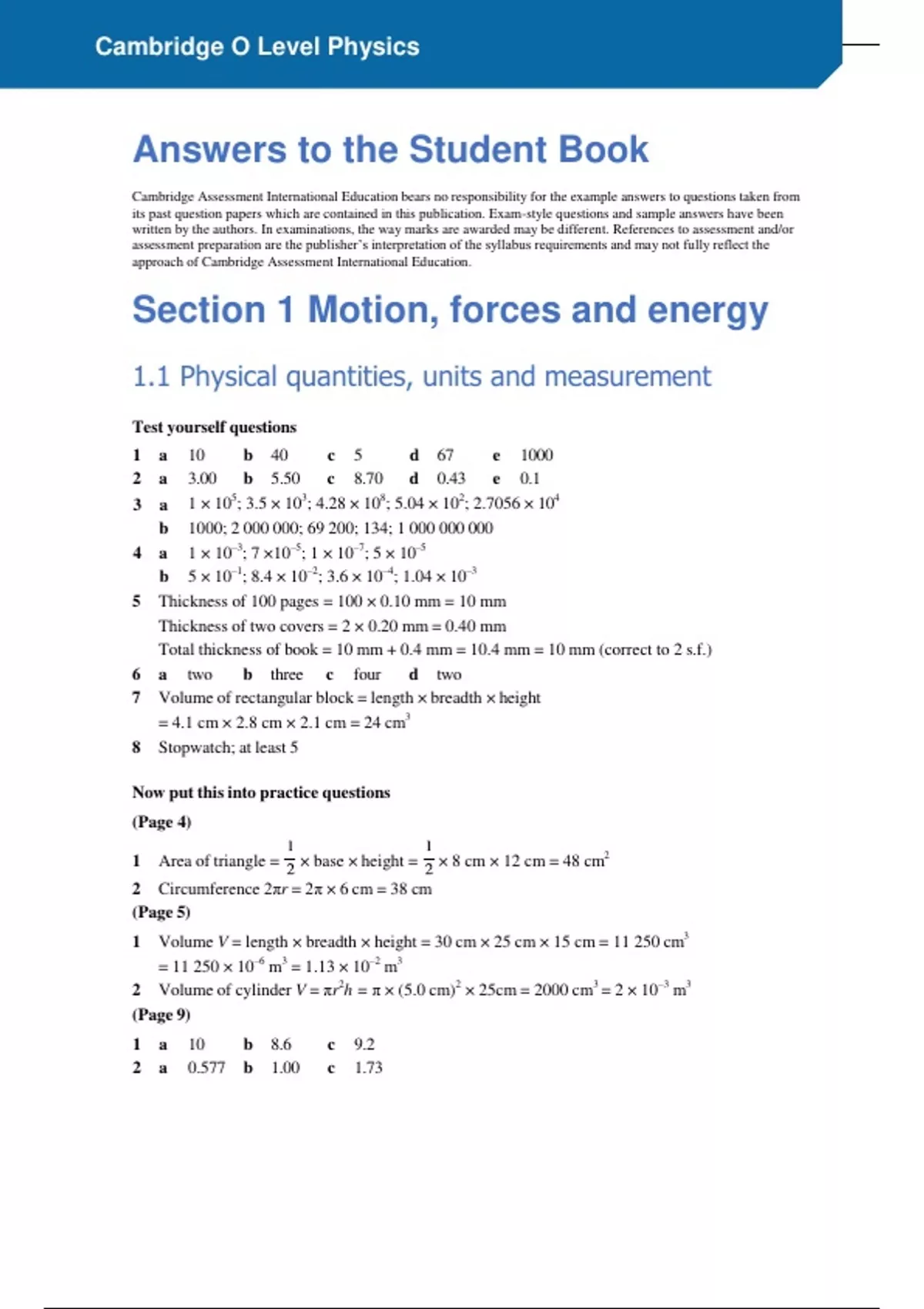 Cambridge O Level Physics Answer Key - Que+Ans - Stuvia US