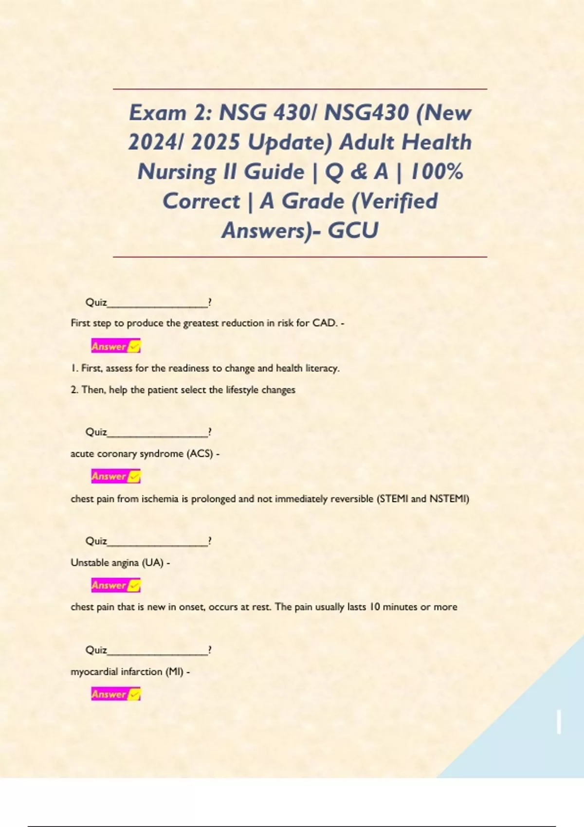 NSG 430/ NSG430 Exam 1, 2, 3, 4 & Final Study BUNDLE (New 2025/ 2026 ...