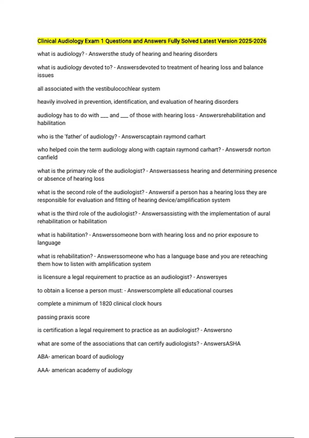 Clinical Audiology Exam 1 Questions and Answers Fully Solved Latest ...
