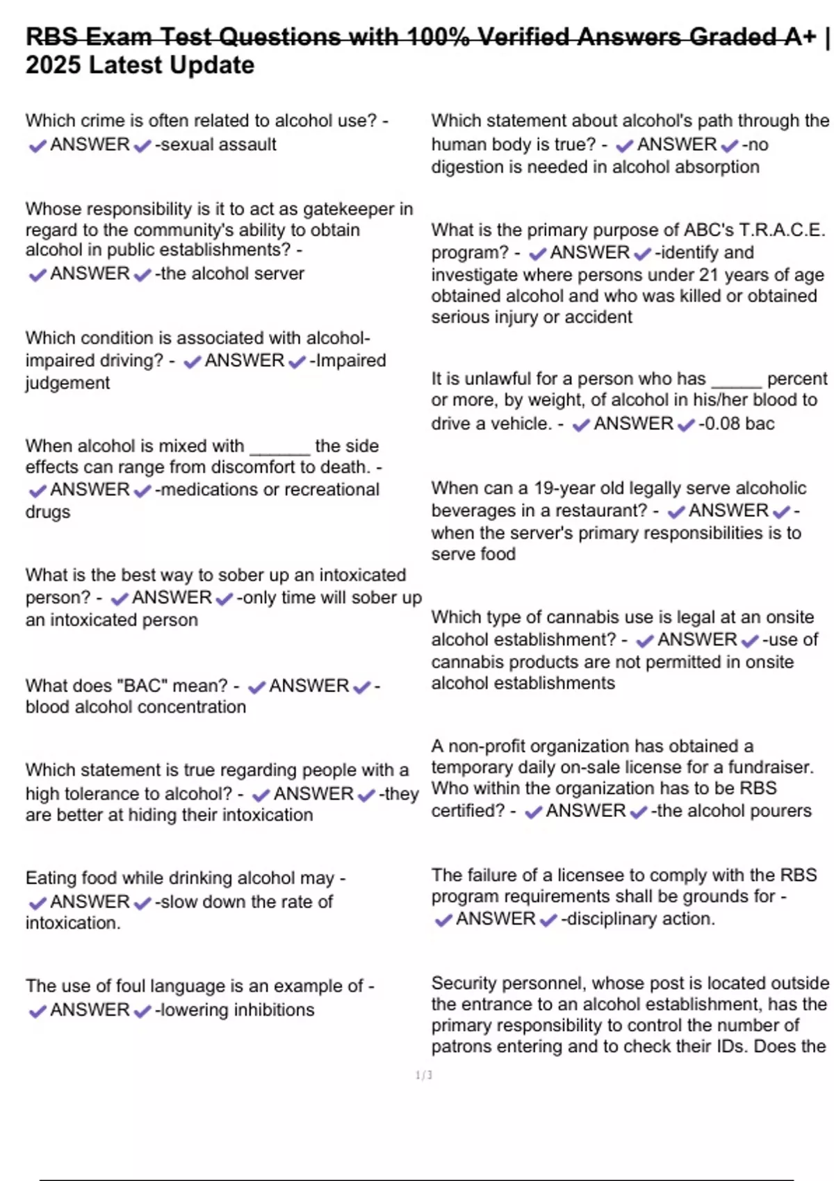 RBS Exam Test Questions with 100% Verified Answers Graded A+ | 2025 ...