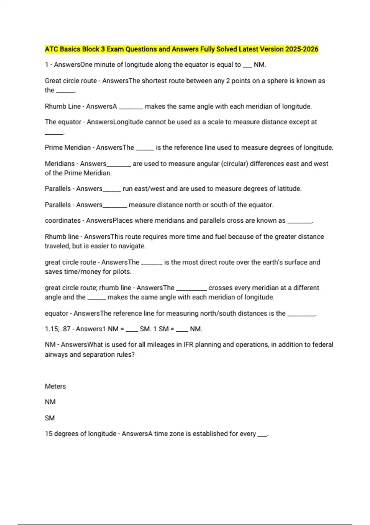 ATC Basics Block 3 Exam Questions and Answers Fully Solved Latest ...