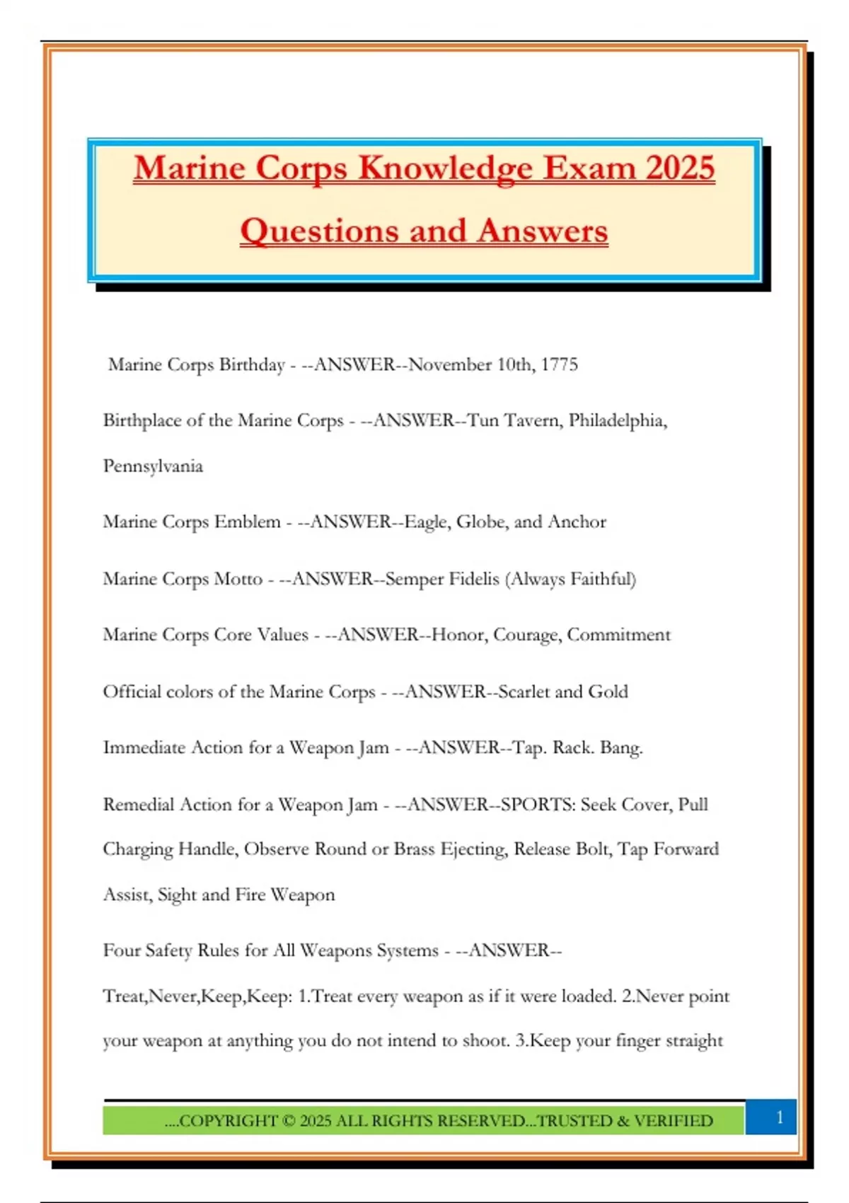 Marine Corps Knowledge Exam 2025 Questions and Answers - Leading ...