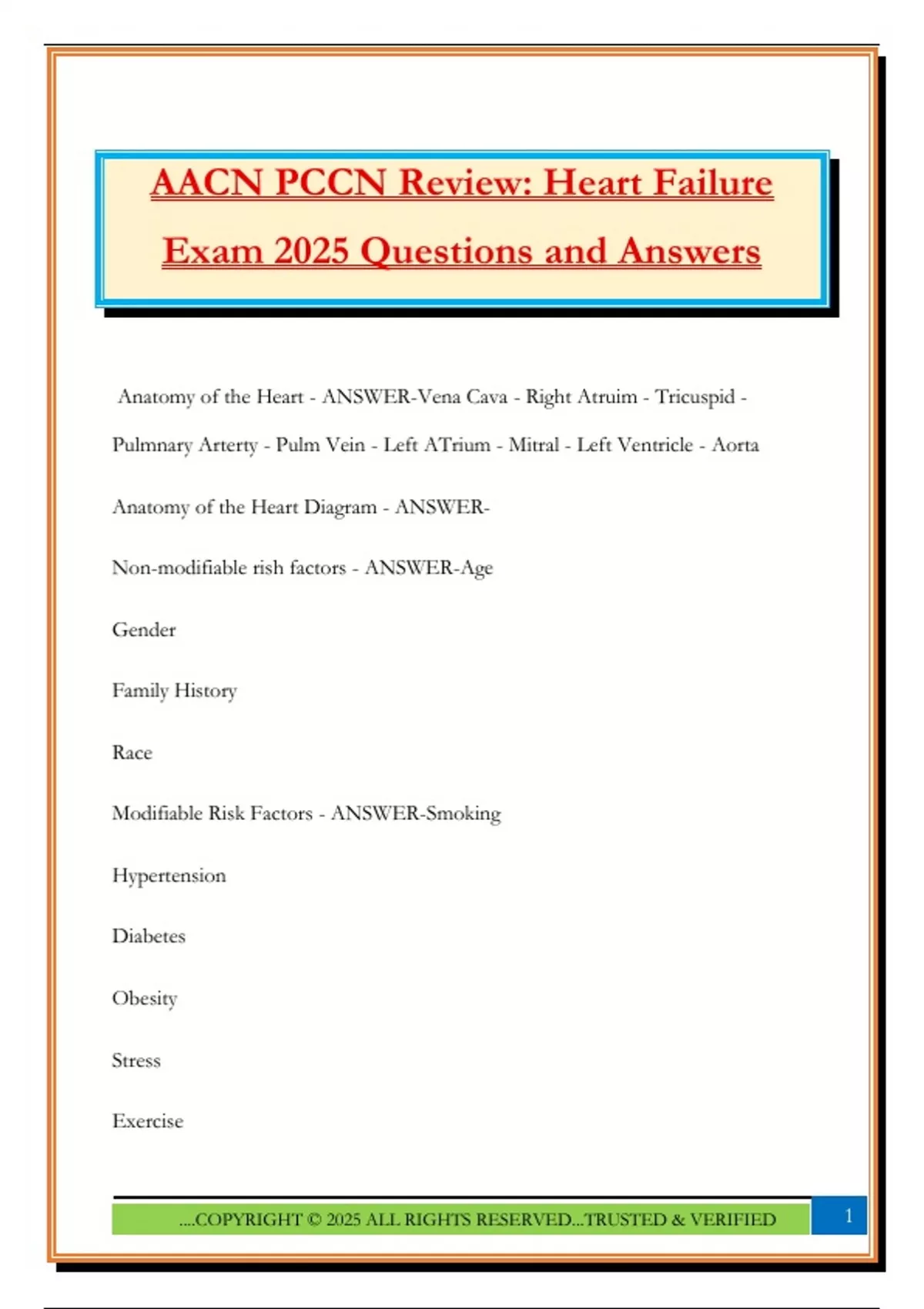 AACN PCCN Review: Heart Failure Exam 2025 Questions and Answers - AACN ...