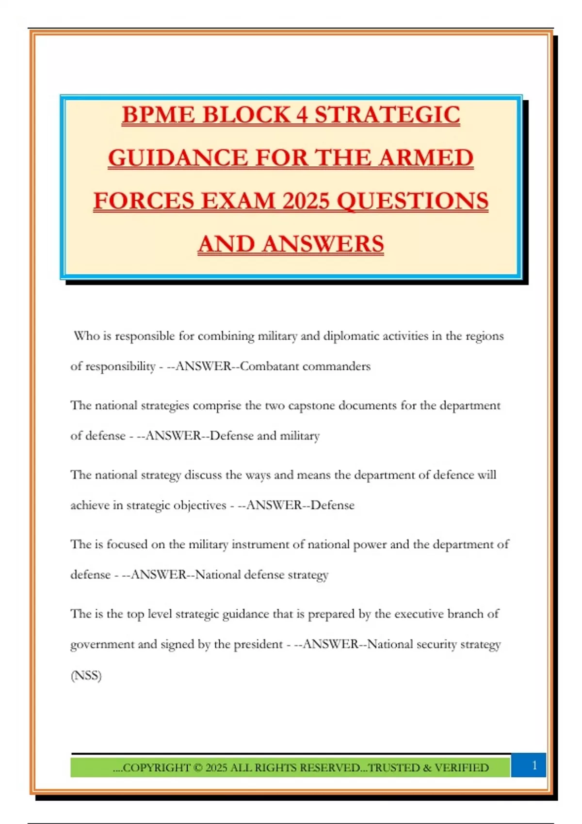 BPME BLOCK 4 STRATEGIC GUIDANCE FOR THE ARMED FORCES EXAM 2025 ...