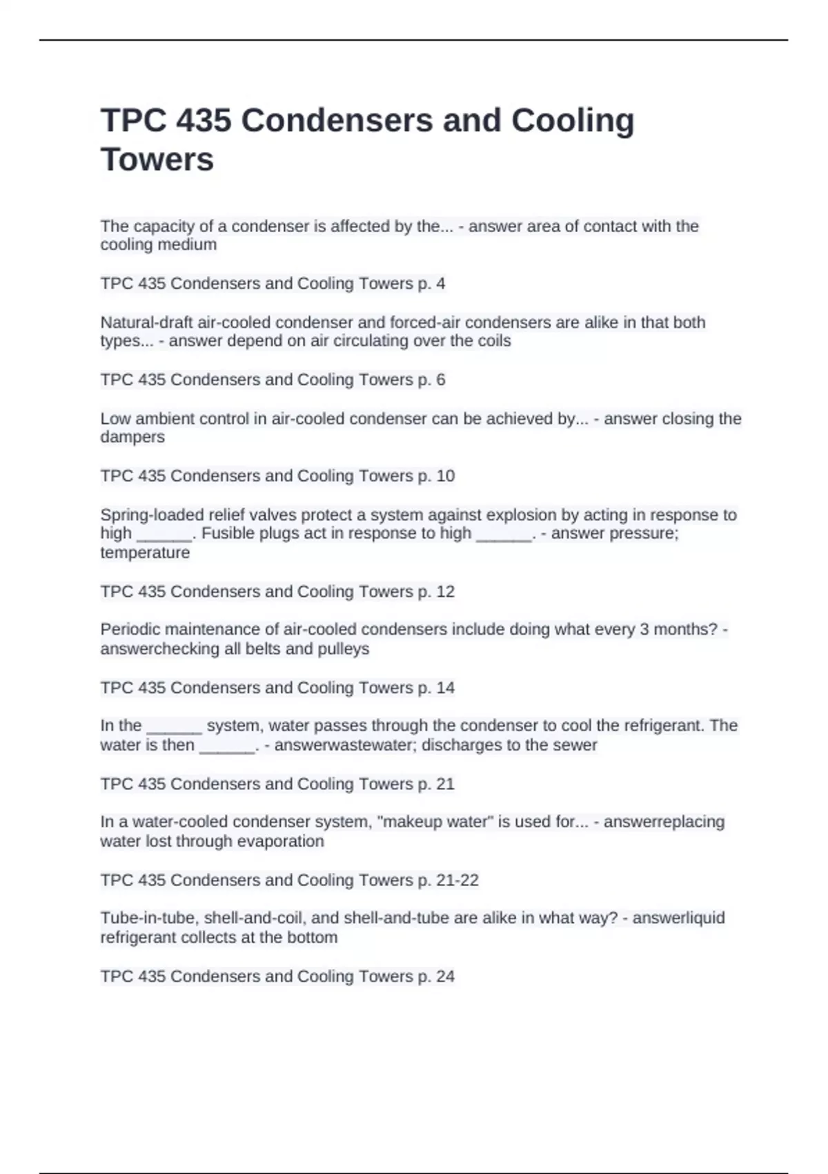 TPC 435 Condensers and Cooling Towers Questions and Answers 2025 - Tpc ...