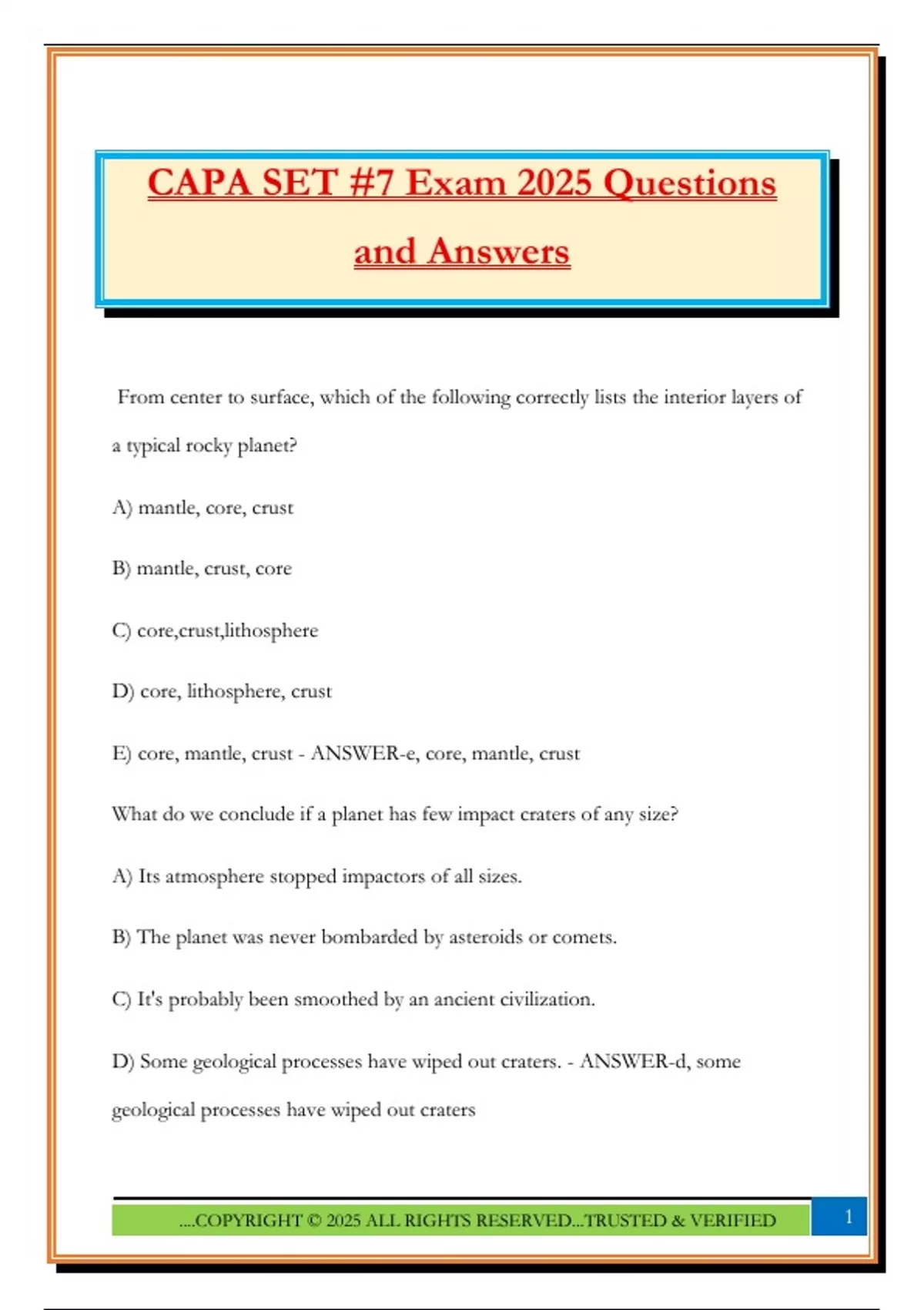 CAPA SET #7 Exam 2025 Questions and Answers - CAPA - Stuvia US