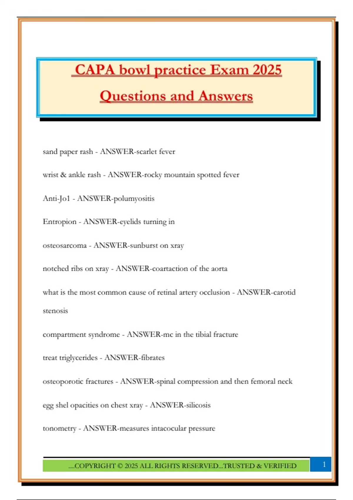 CAPA bowl practice Exam 2025 Questions and Answers - CAPA - Stuvia US