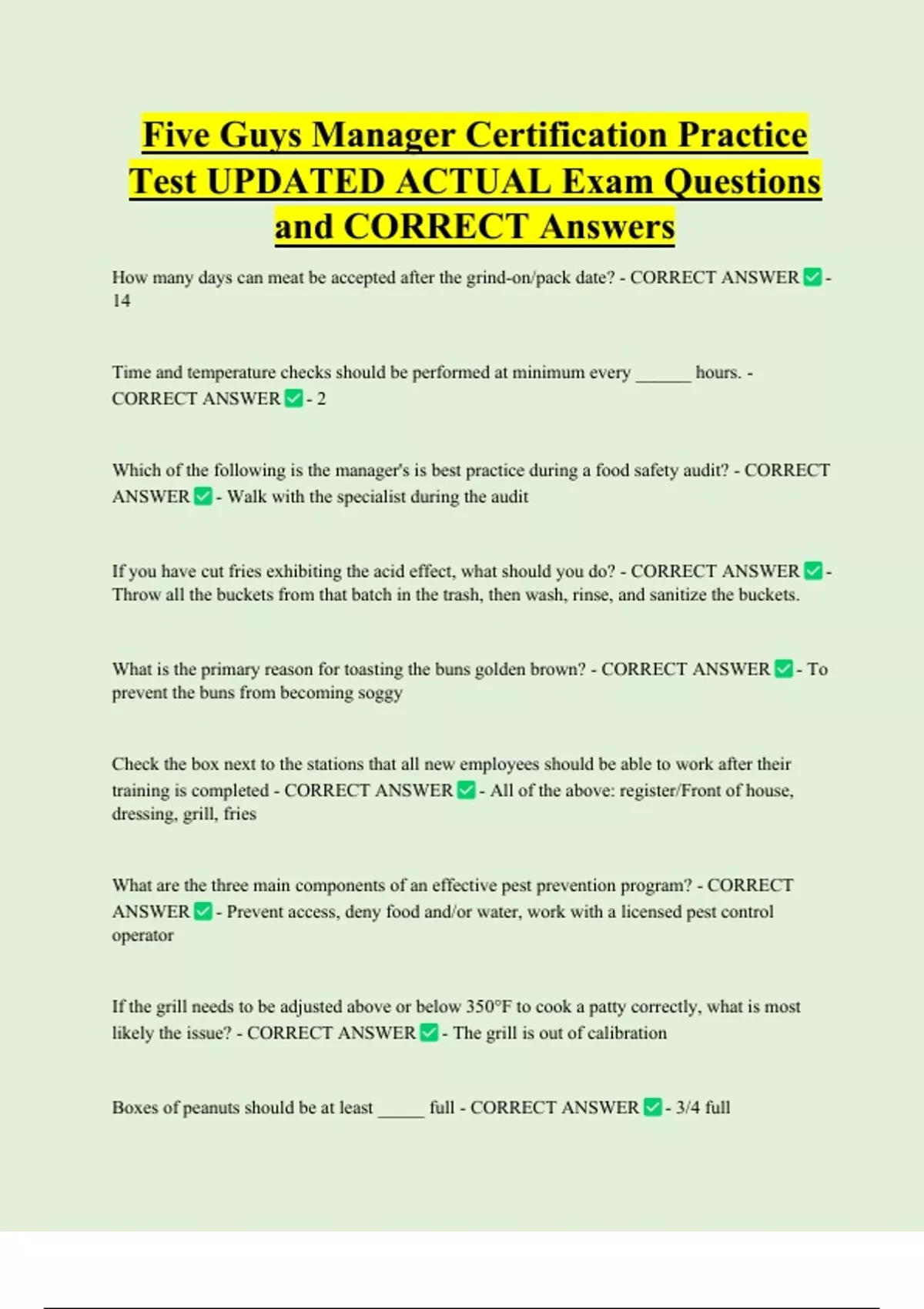 Five Guys Manager Certification Practice Test UPDATED ACTUAL Exam ...